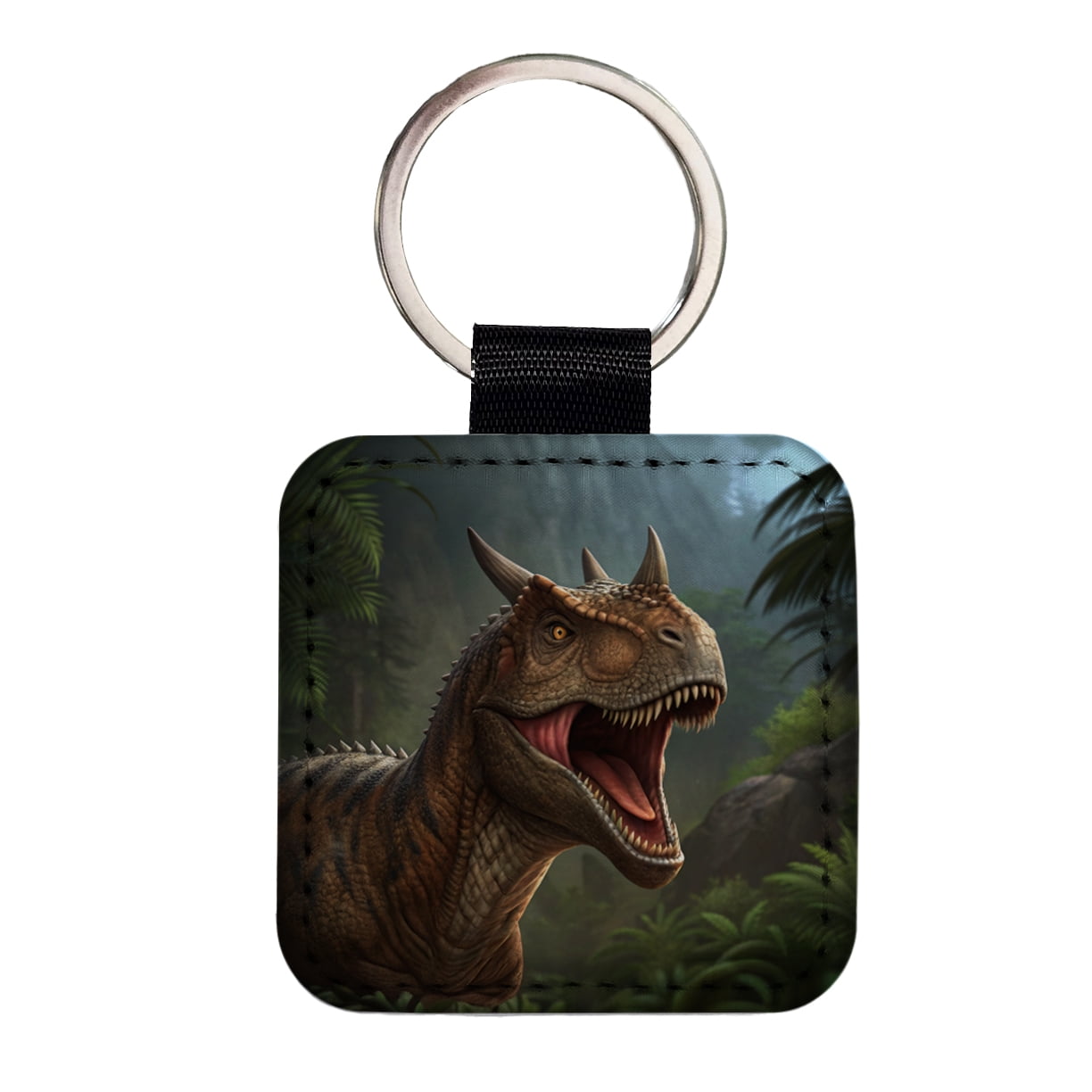 Roaring Carnotaurus Dinosaur Scary Faux Leather Square Keychain ...