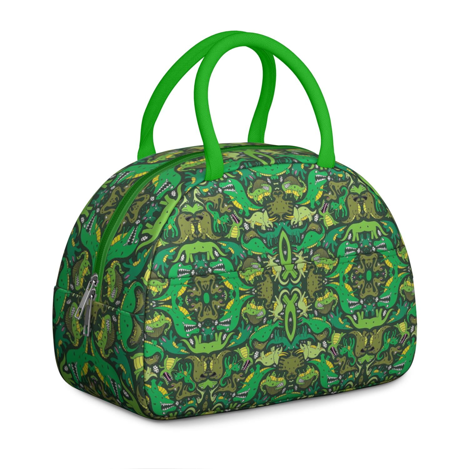 Roaring Dinosaur Lunch Bag - Bold Cartoon T-Rex Print Insulated Tote ...
