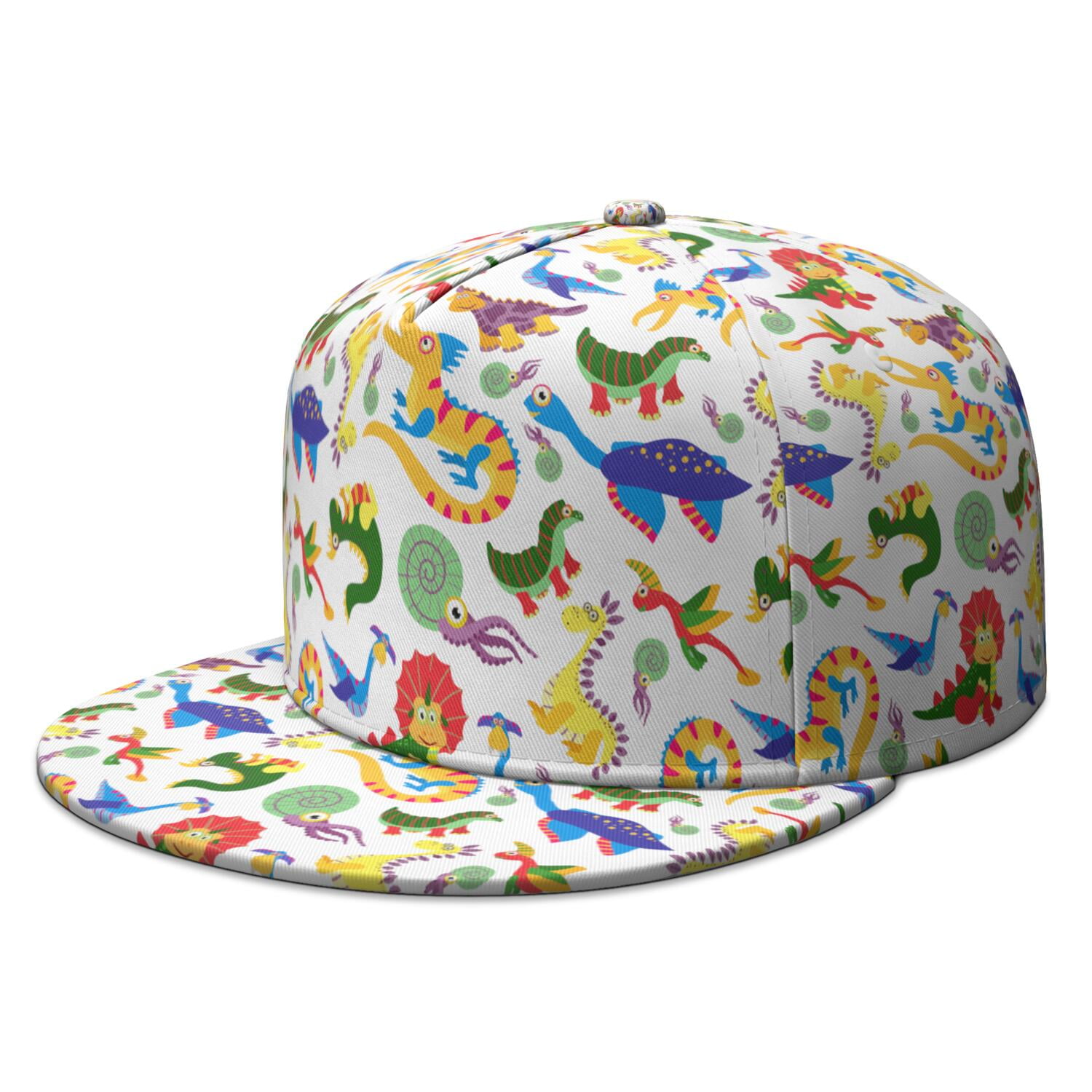 Roaring Dinosaur Snapback Cap - Bold Dino in Nature Flat Bill Hat with ...
