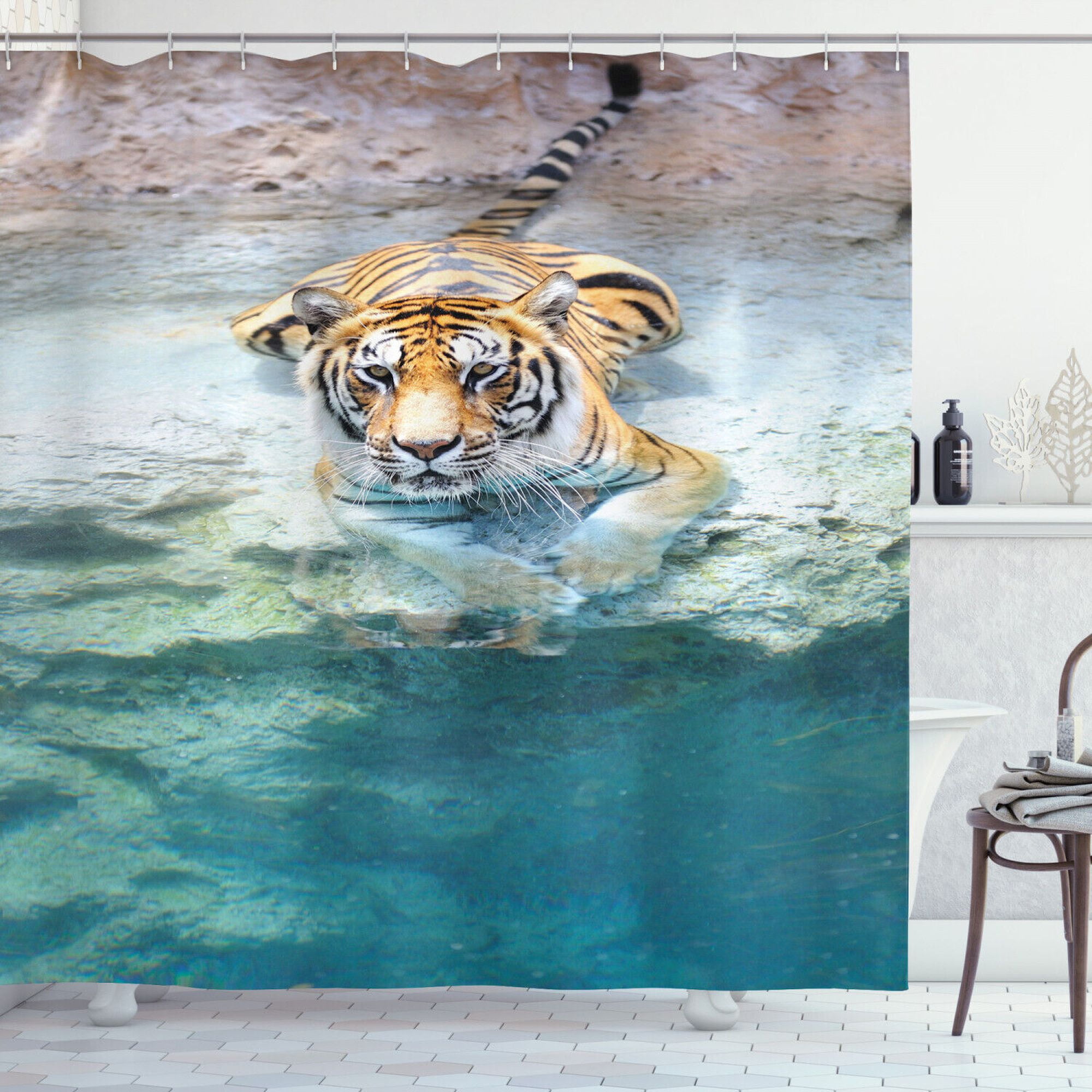 Roaring Elegance: Tiger Shower Curtain Set for Your Riverside Wildlife ...