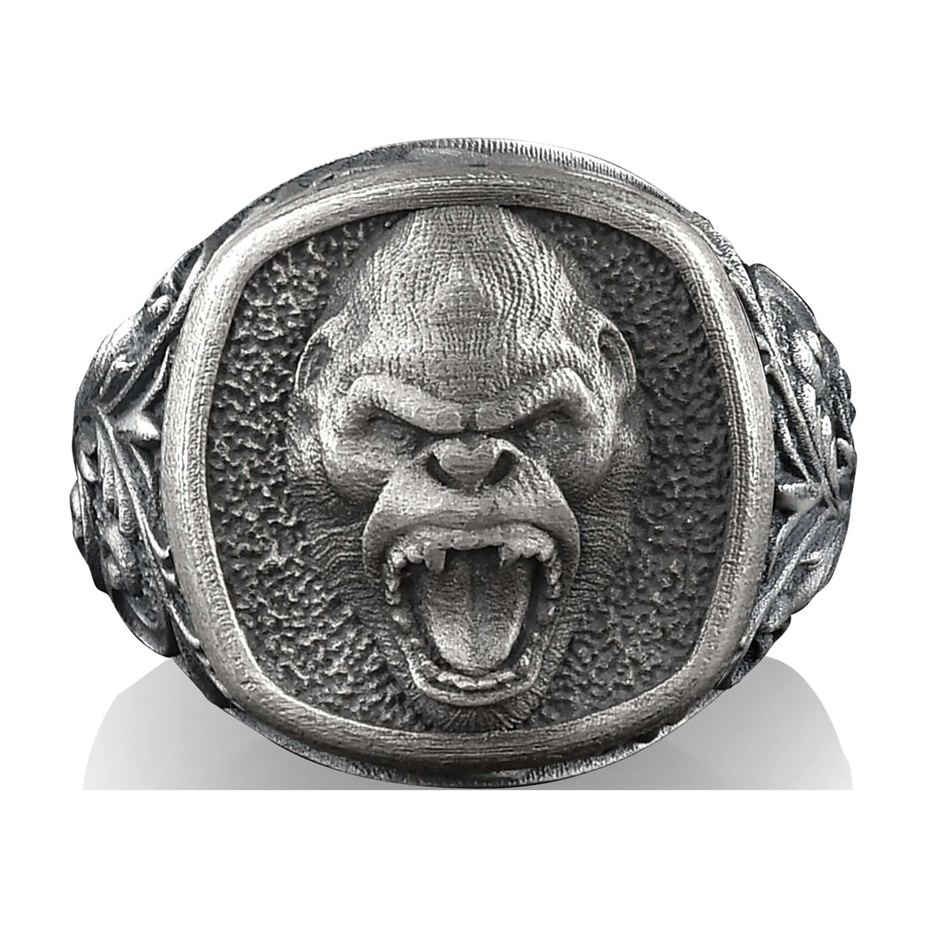 Roaring Gorilla Signet Ring for Men in Sterling Silver, Gorilla Pinky ...