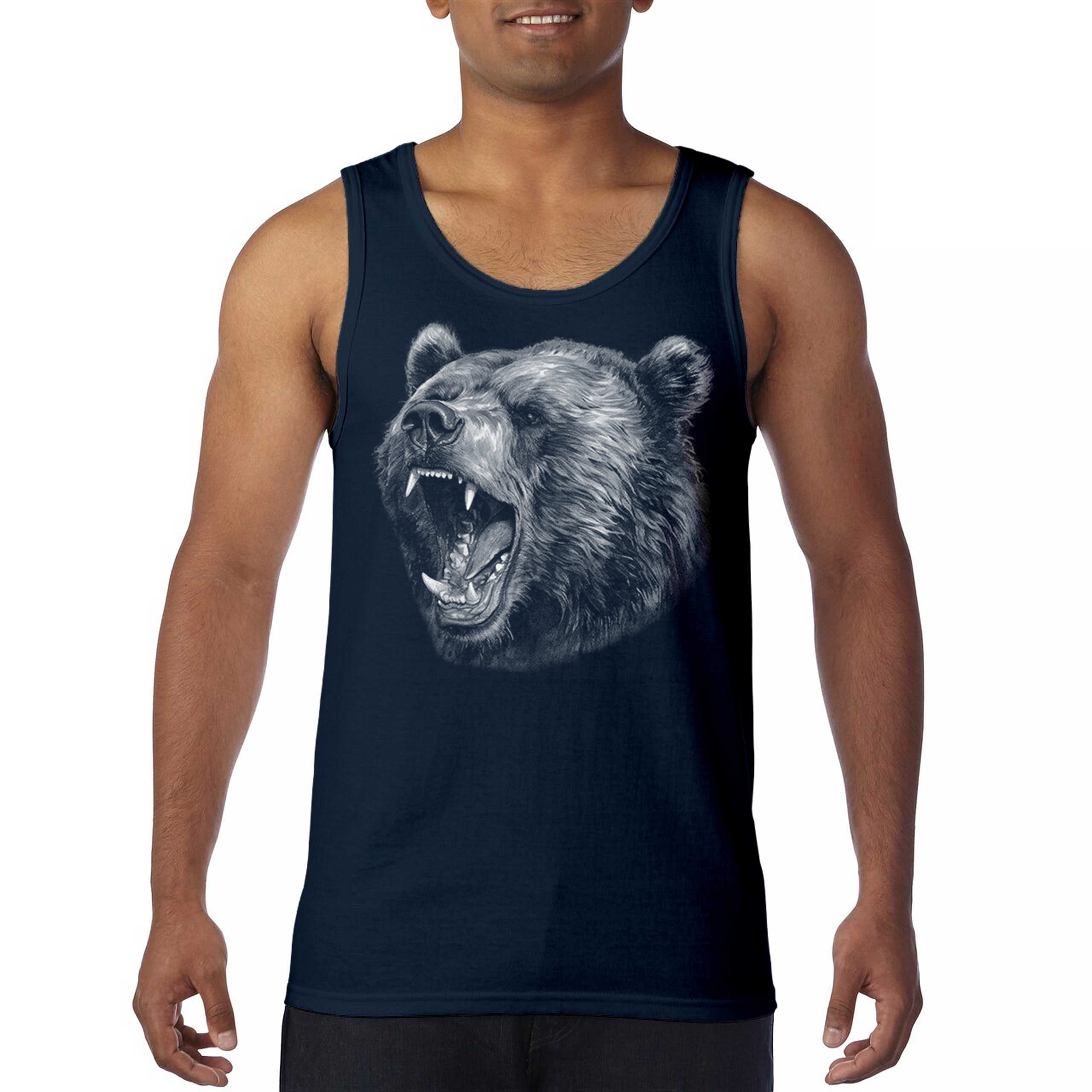 Roaring Grizzly Bear Tank Top Wild Animal Fierce Black and White Nature ...