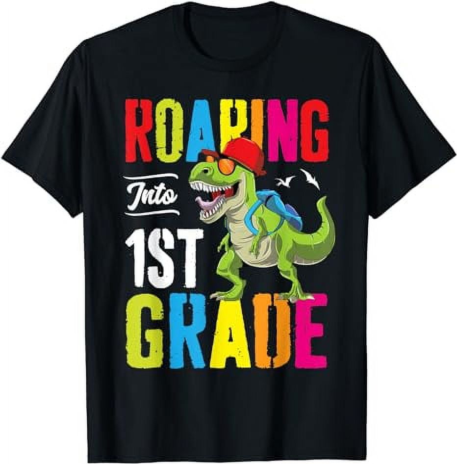 Roaring Into 1st Grade Dinosaur Kids Teacher Back To School T-Shirt ...