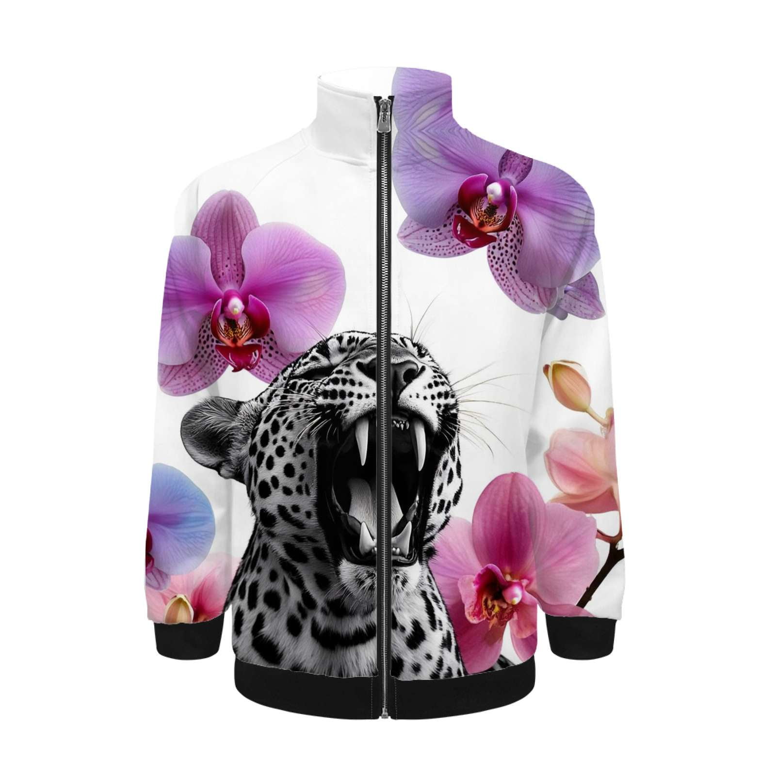 Roaring Leopard Orchids White Background Jacket Men's Street Cool Long ...