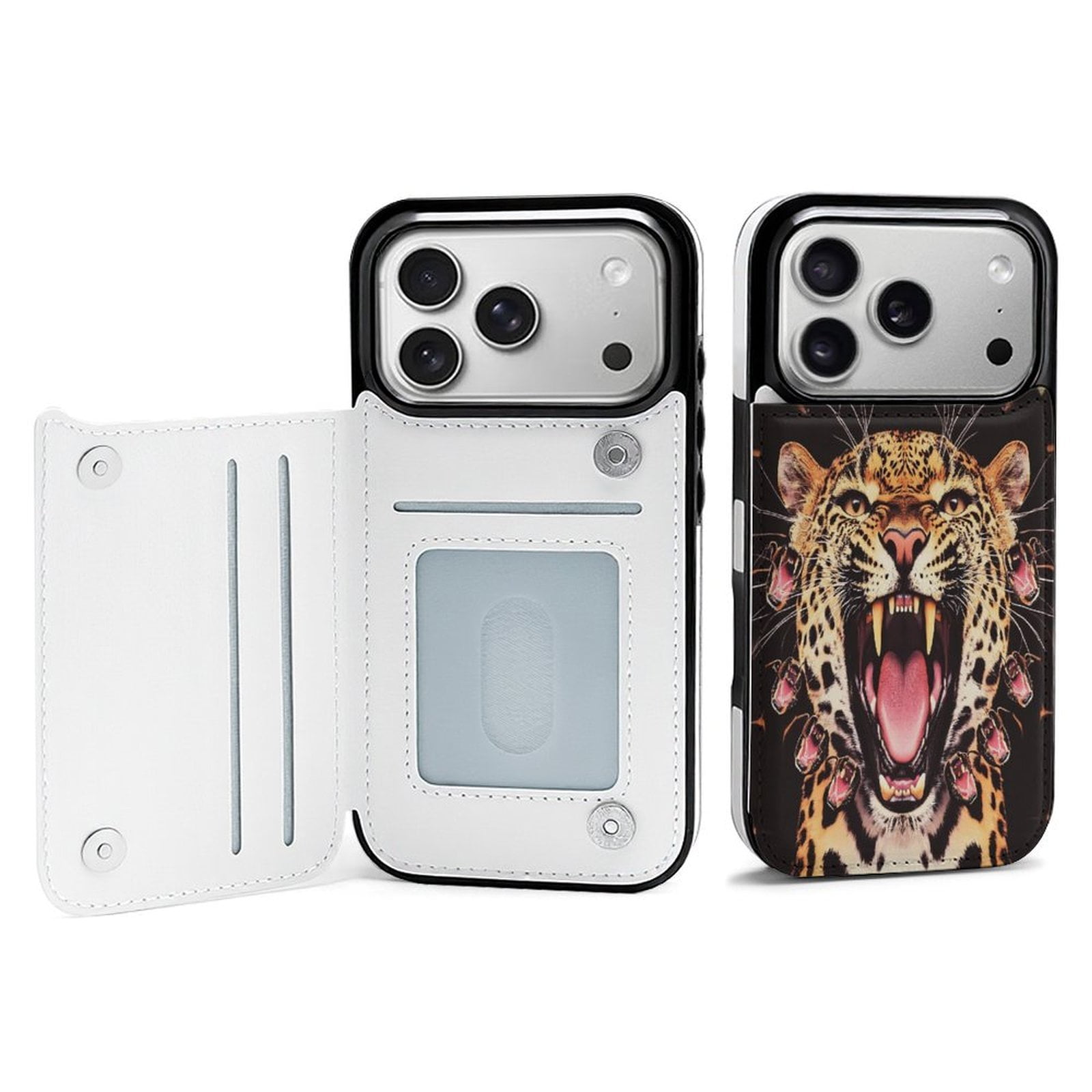 Roaring Leopard Snakes Surround Face Leather Wallet Case for iPhone 15 ...