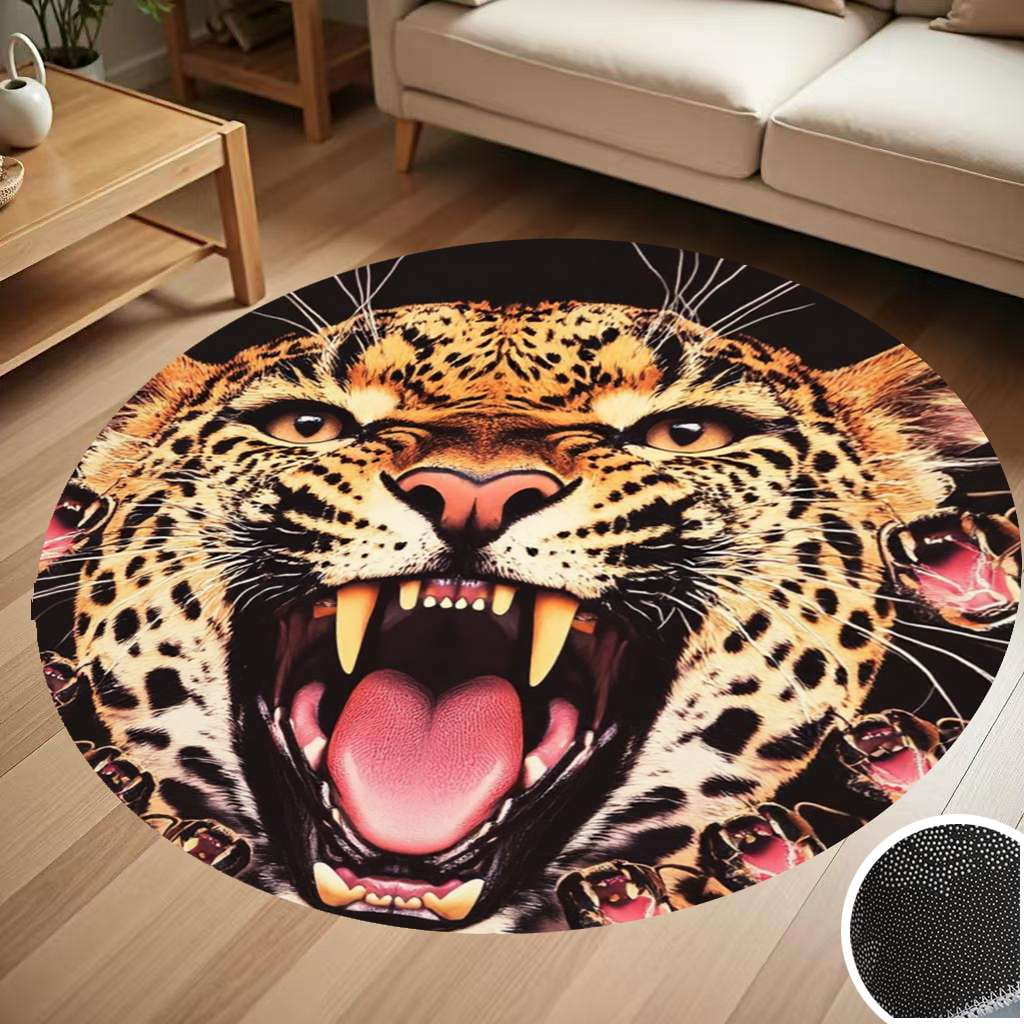 Roaring Leopard Snakes Surround Face Round Carpet Living Room Bedroom ...