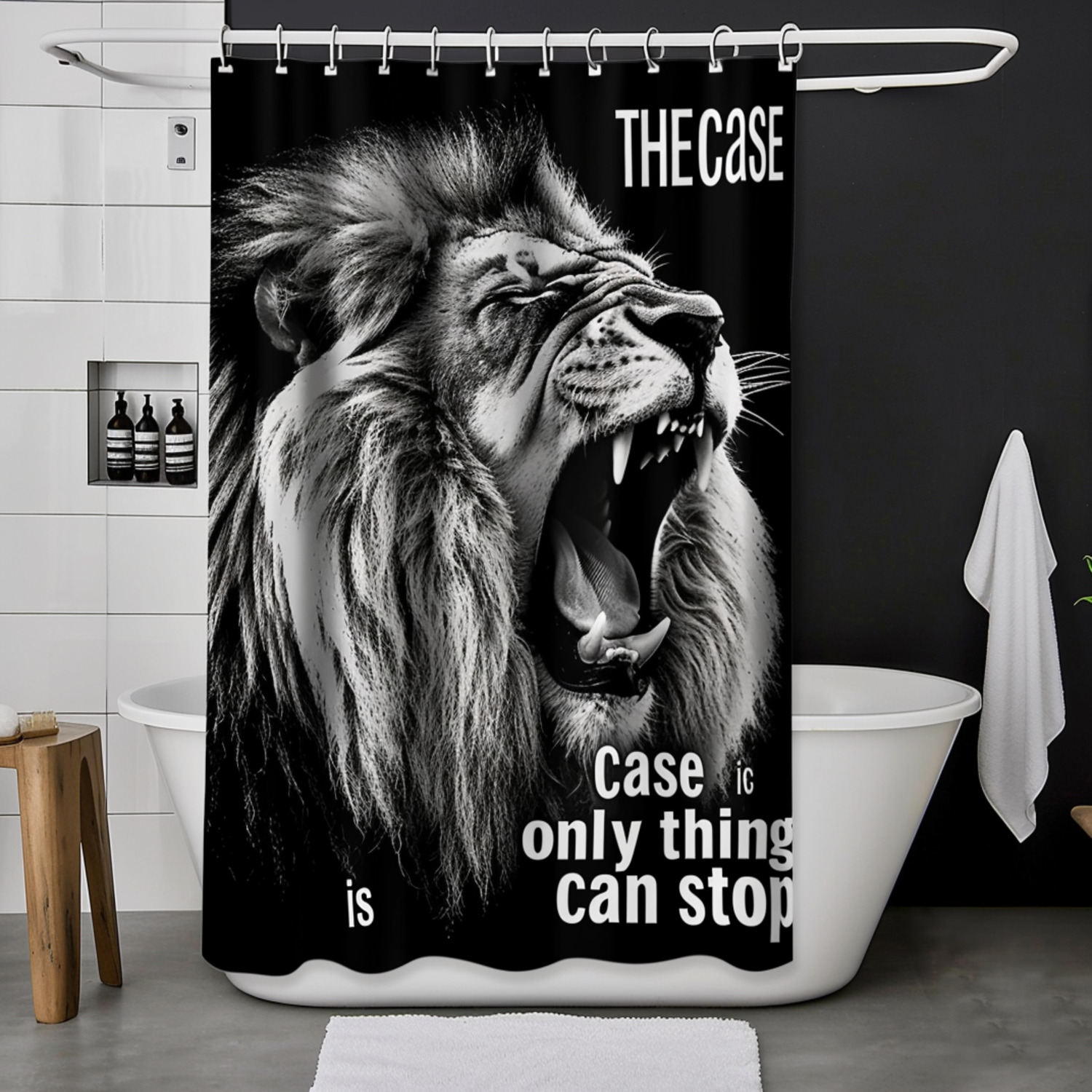 Roaring Lion Bathroom Set Shower Curtain Black Background Prime ...