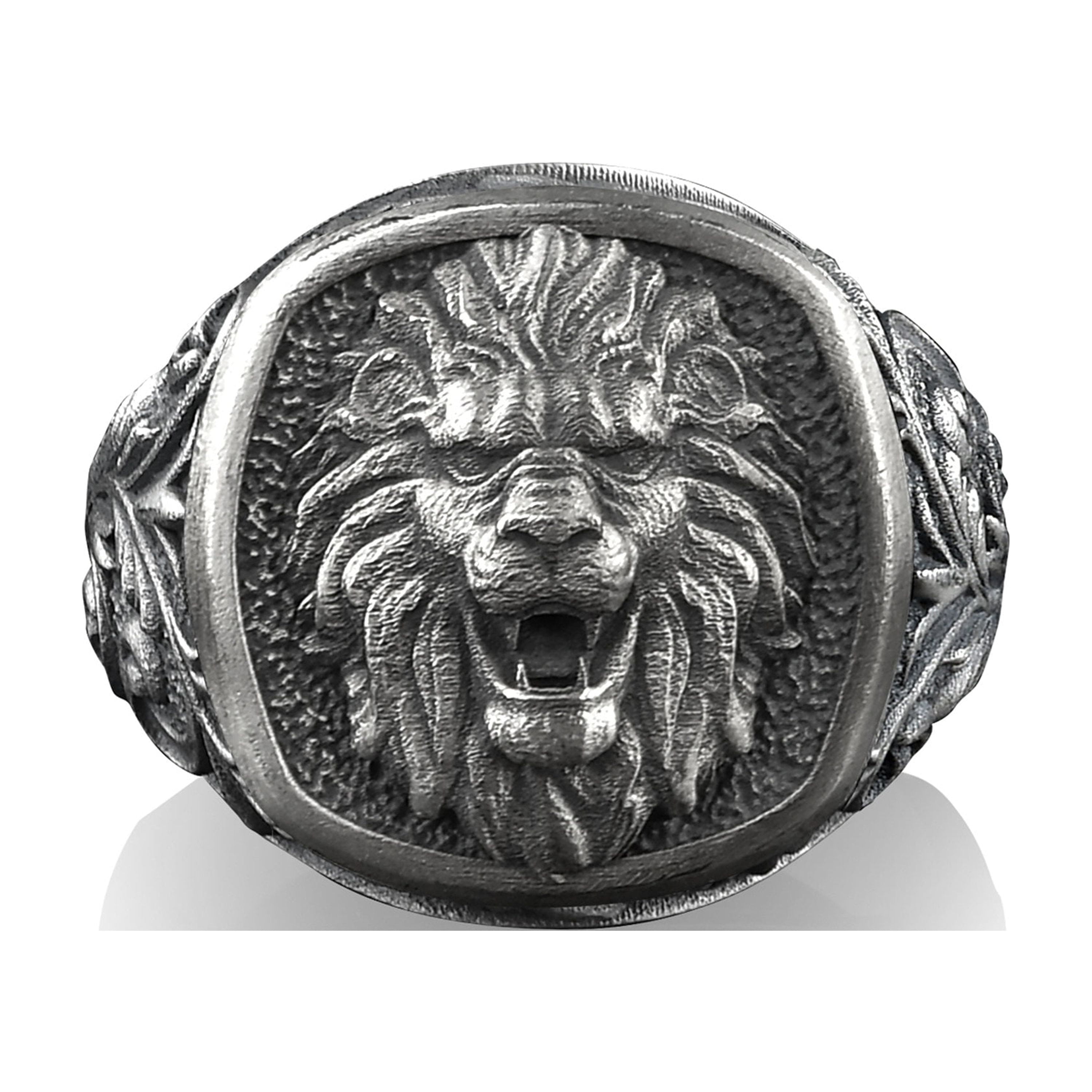 Roaring Lion Square Signet Ring, Sterling Silver Mens Rings, Leo Zodiac ...