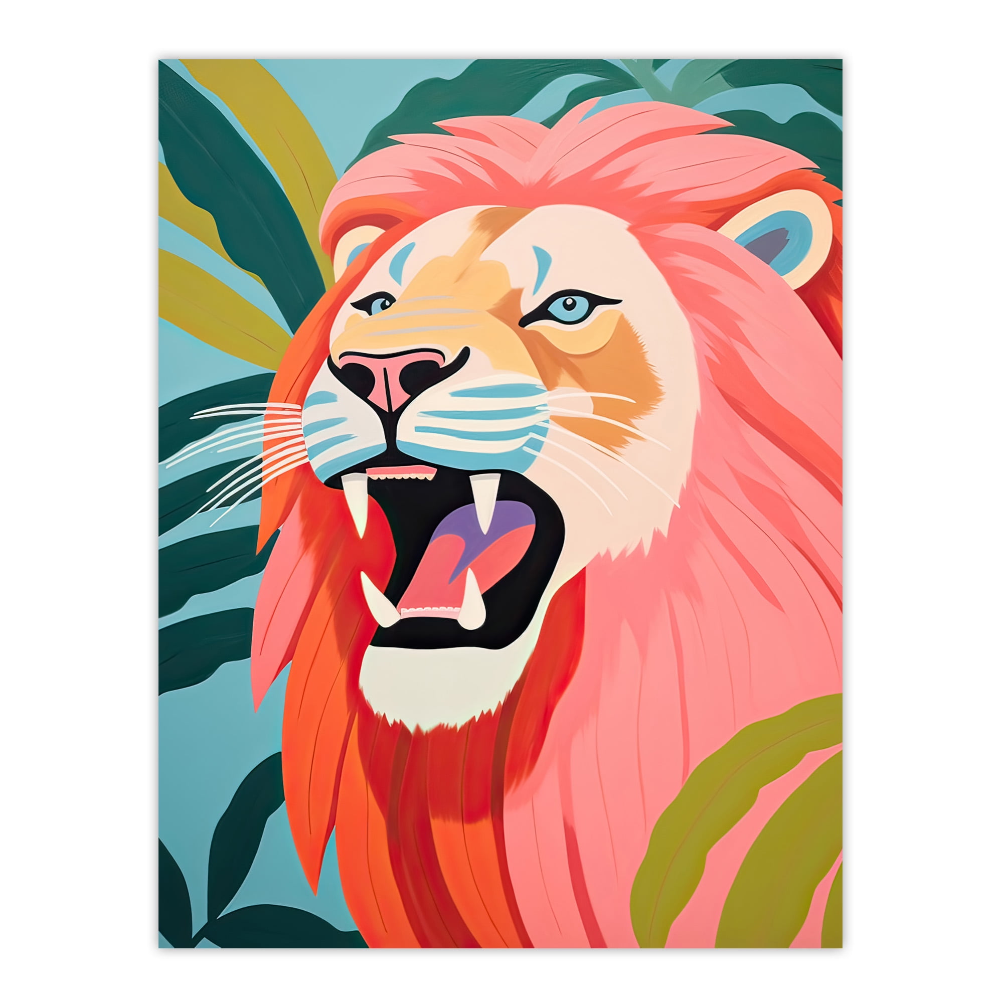 Roaring Pink Lion Graphic Painting Colourful Wild Animal Portrait in ...