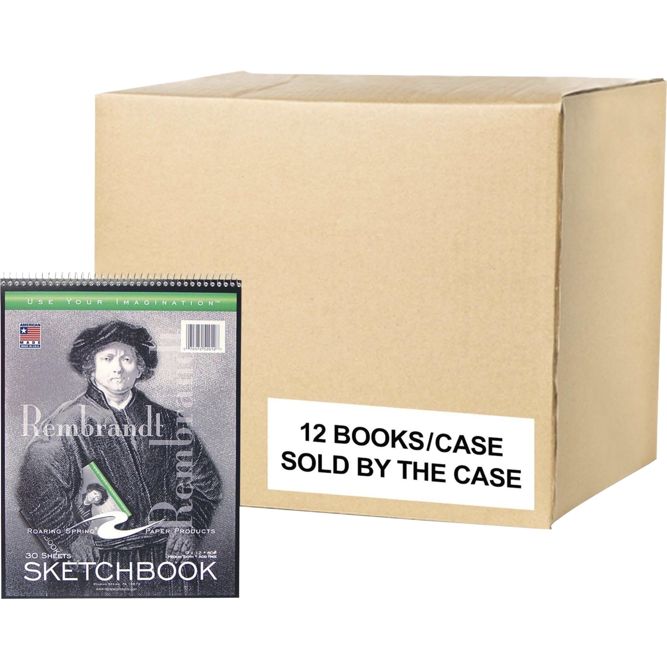 Roaring Spring Case of 12 Sketch Books, 30 Sheets of Heavy 50# White ...