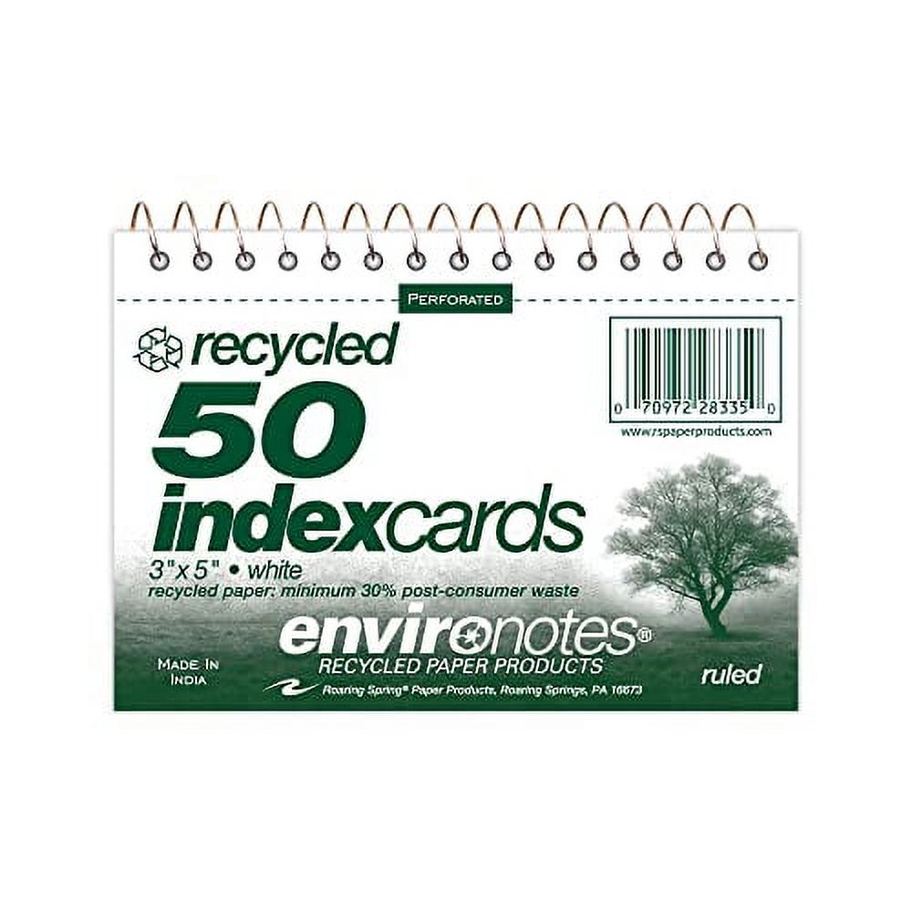 Roaring Spring Wirebound Spiral Bound Recycled Index Cards 3"x5", 50 ...