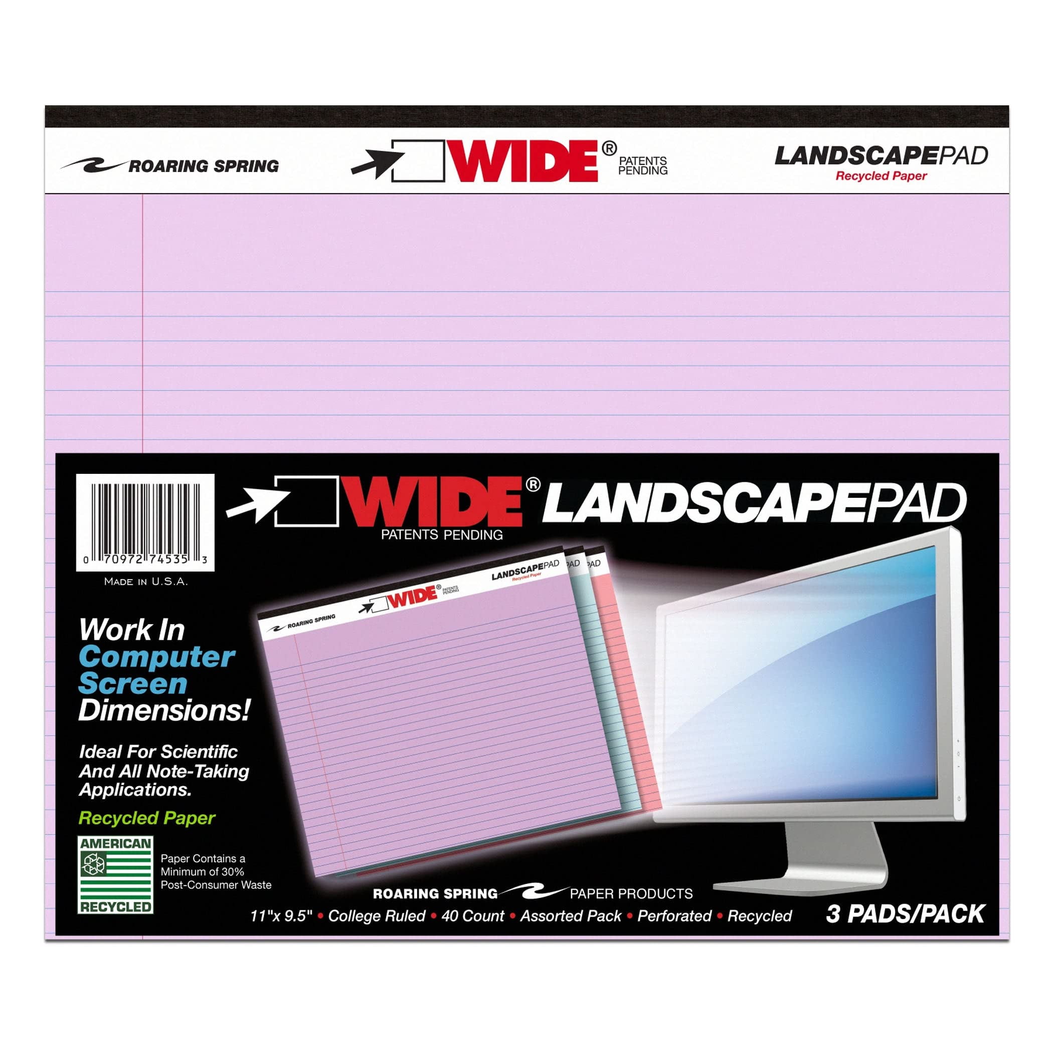 Roaring Spring Wide Landscape Pad, 74535, 40 Sheets, 11" x 9.5", Pack ...