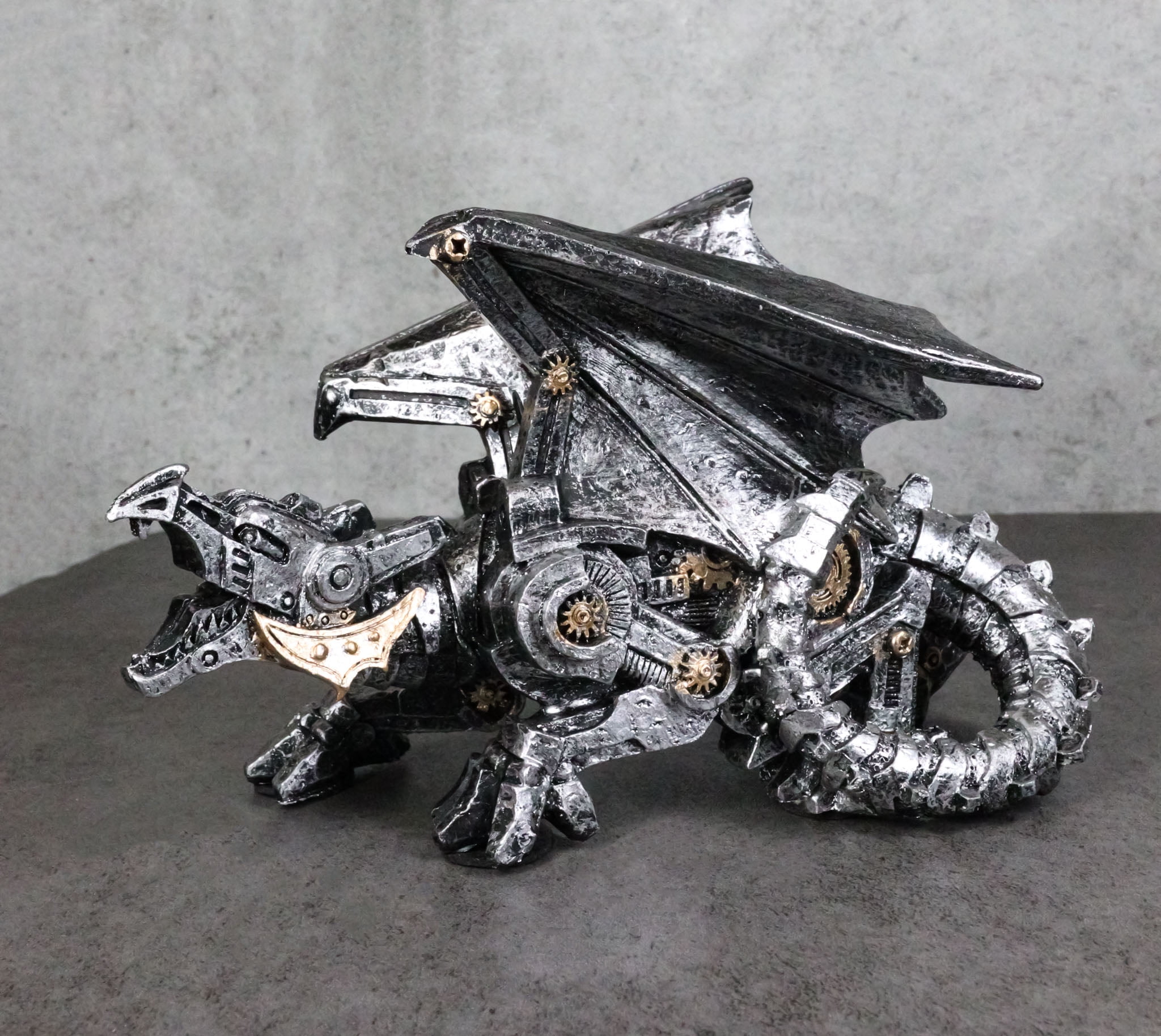Roaring Steampunk Silver Robotic Cyborg Winged Geared Clockwork Dragon ...