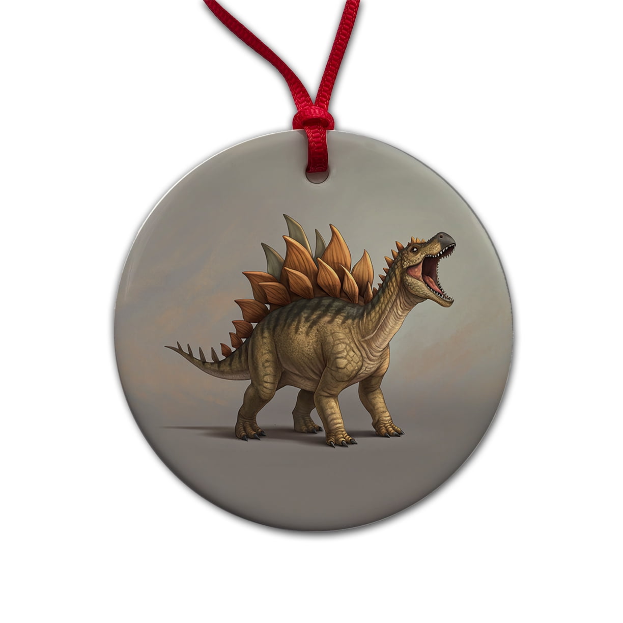 Roaring Stegosaurus Dinosaur Christmas Tree Holiday Round Ceramic ...