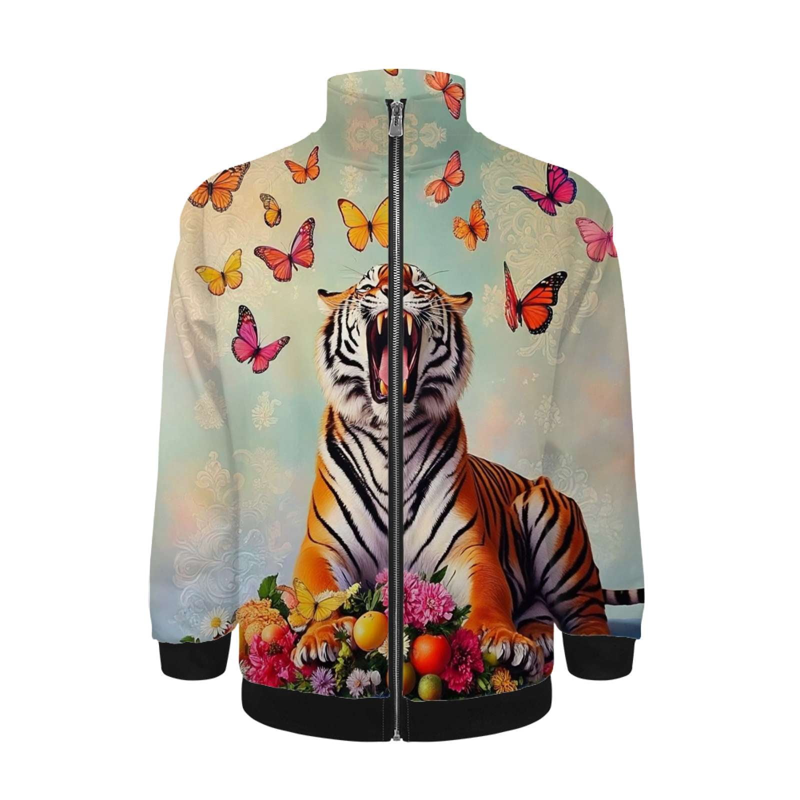 Roaring Tiger Amidst Colorful Butterflies Jacket Men's Street Cool Long ...