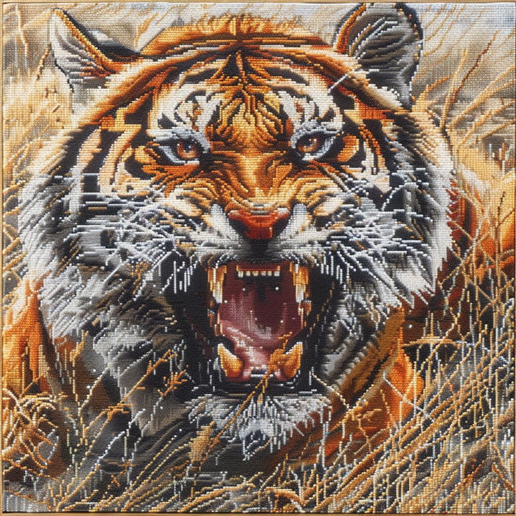 Roaring Tiger Angry in Grass DIY 11CT Stamped Cross Stitch Kits for ...