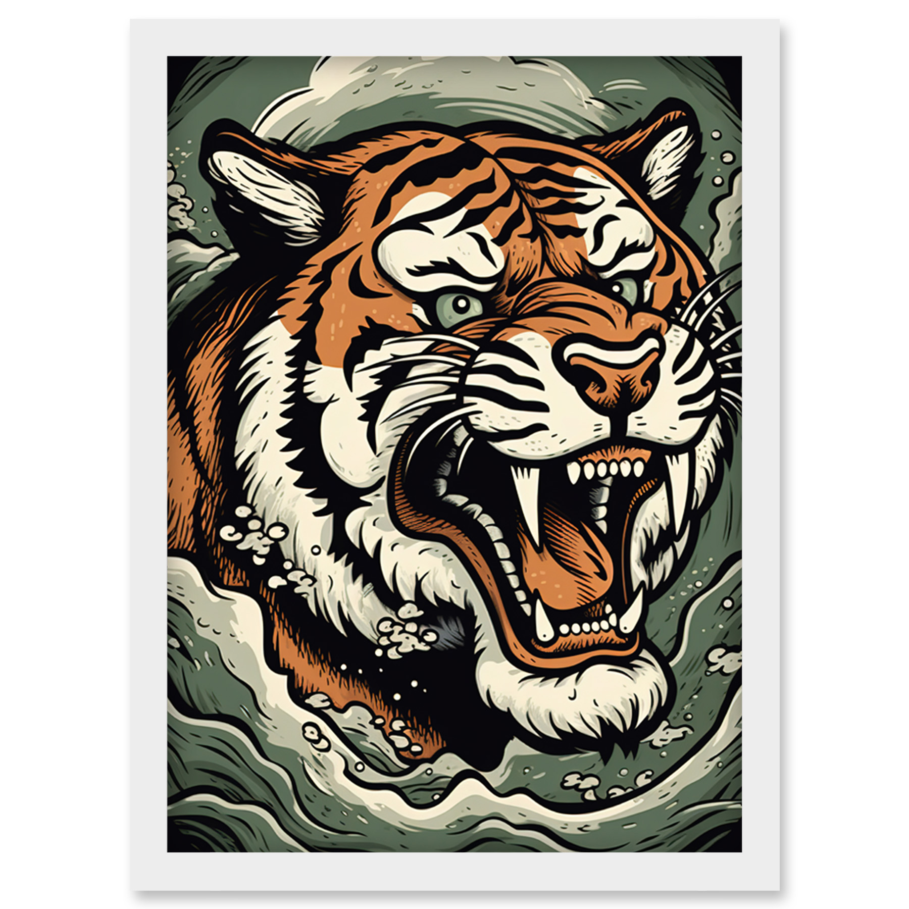 Roaring Tiger Sea Waves Tattoo Ink Body Art Rockabilly Americana 50s ...