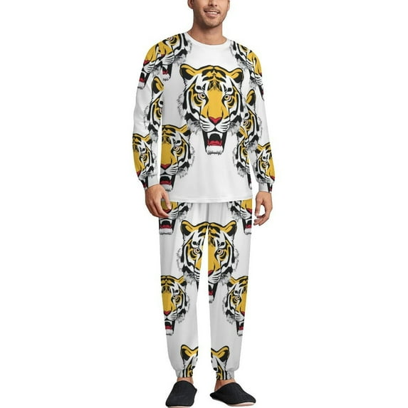 Roaring Tiger Seamless Pattern Pajamas Long Sleeves 2 Pieces Room ...