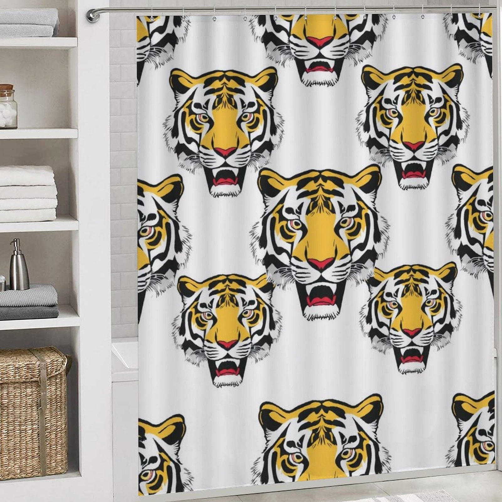Roaring Tiger Seamless Pattern Shower Curtains Bath Screen Waterproof ...