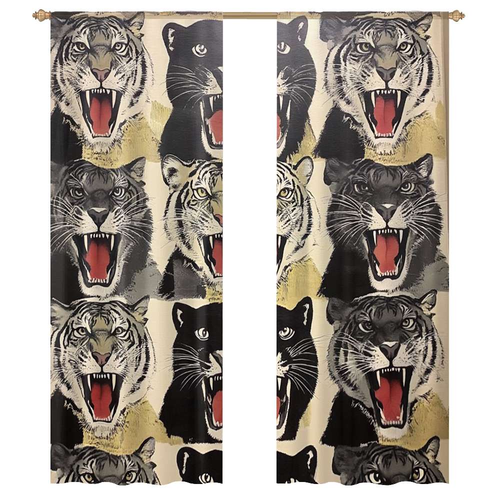 Roaring Tiger Wallpaper Repeat Tulle Curtains For Living Room Chiffon ...