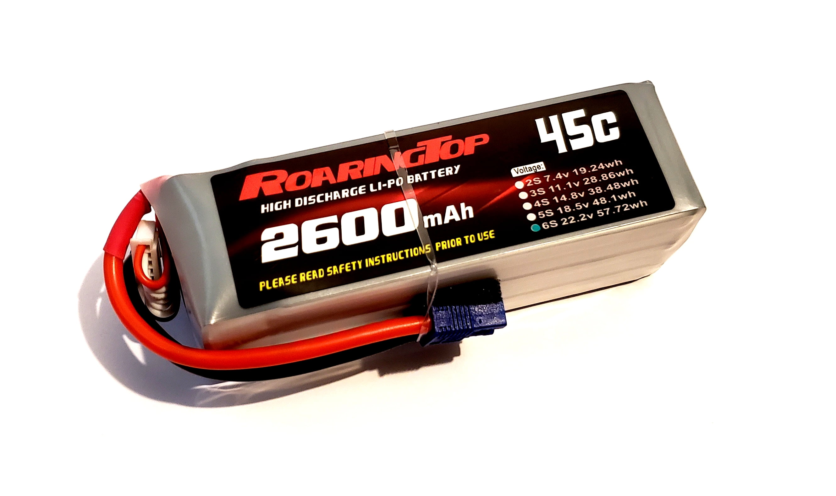 Roaring Top Drone 45C 2600mAh 6S 22.2V LiPo Battery Pack with EC3 Plug - Walmart.com