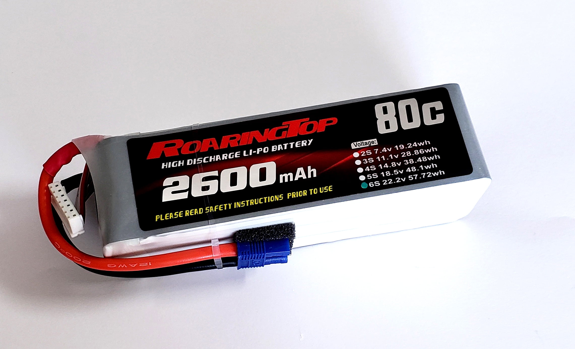 Roaring Top 80C 2600mAh 6S 22.2V LiPo Battery Pack with EC3 Plug - Walmart.com