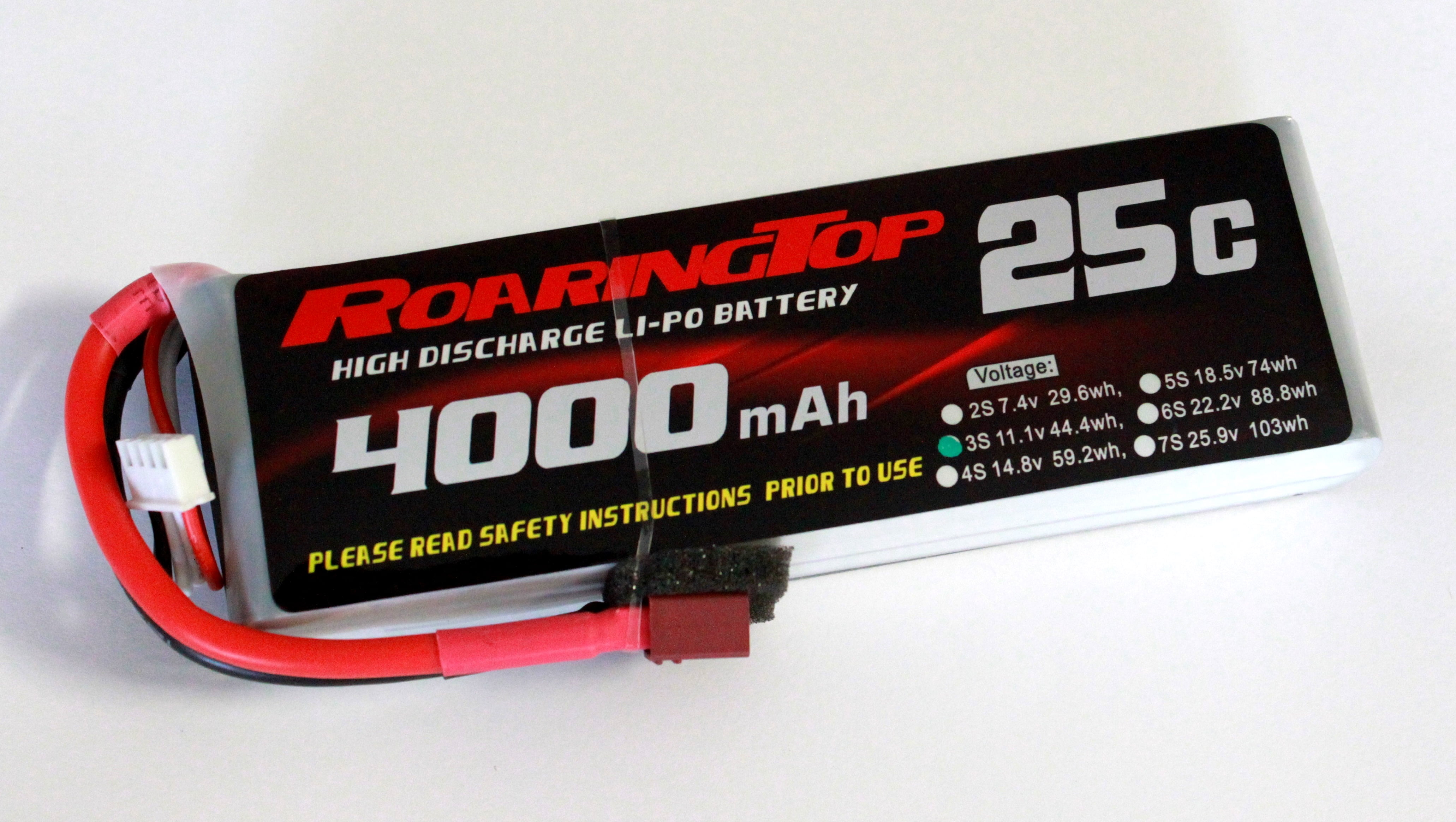 Roaring Top LiPo Battery Pack 25C 4000mAh 3S 11.1V with Deans Plug - Walmart.com