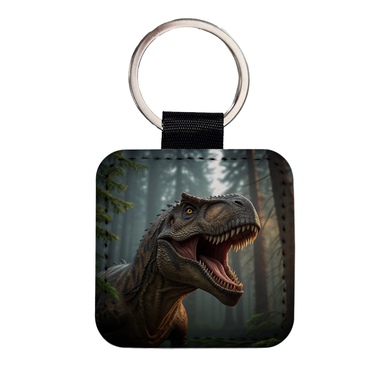 Roaring Tyrannosaurus Rex Dinosaur Scary Faux Leather Square Keychain ...