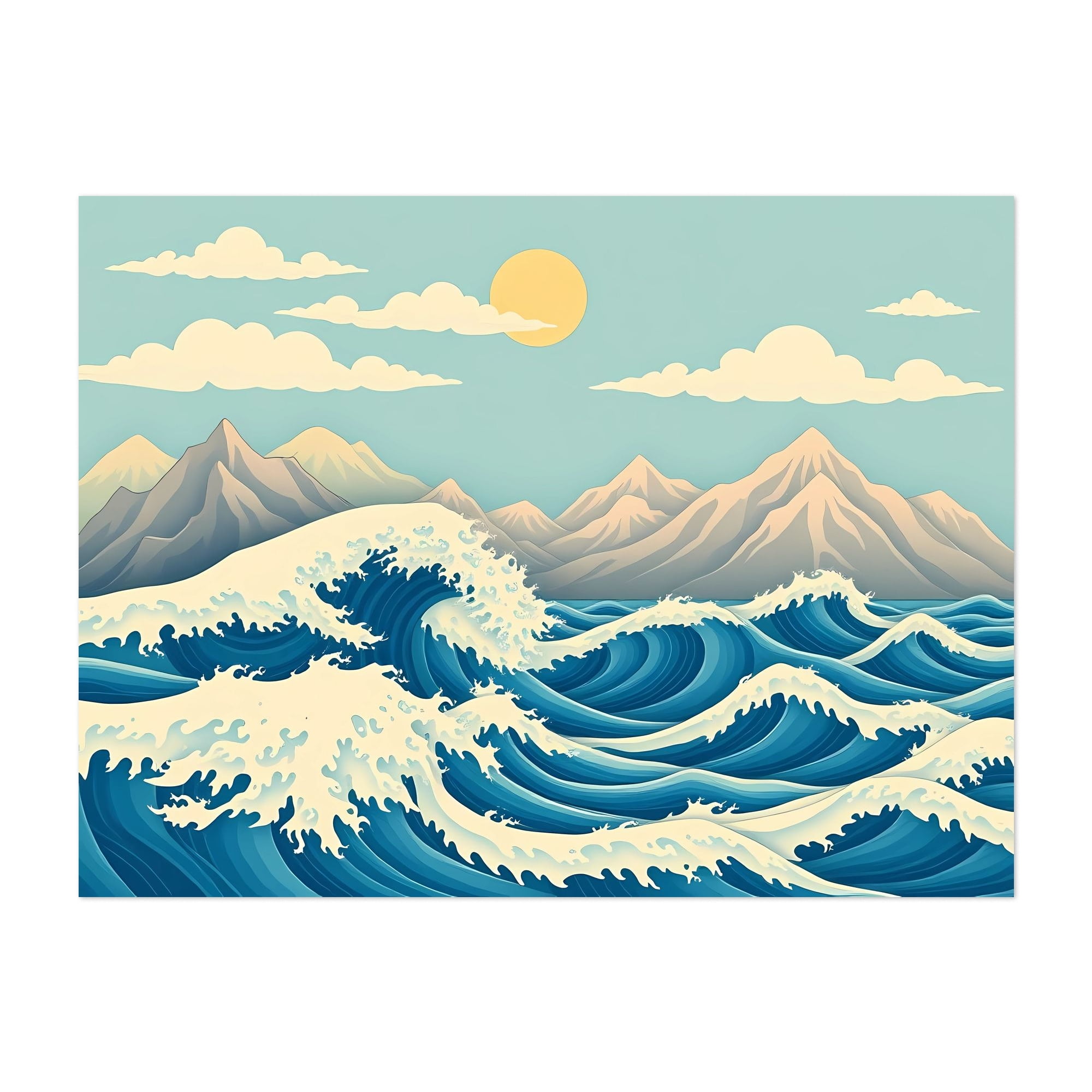 Roaring Waves and Distant Peaks - Illustration Waves Ocean Seascape ...