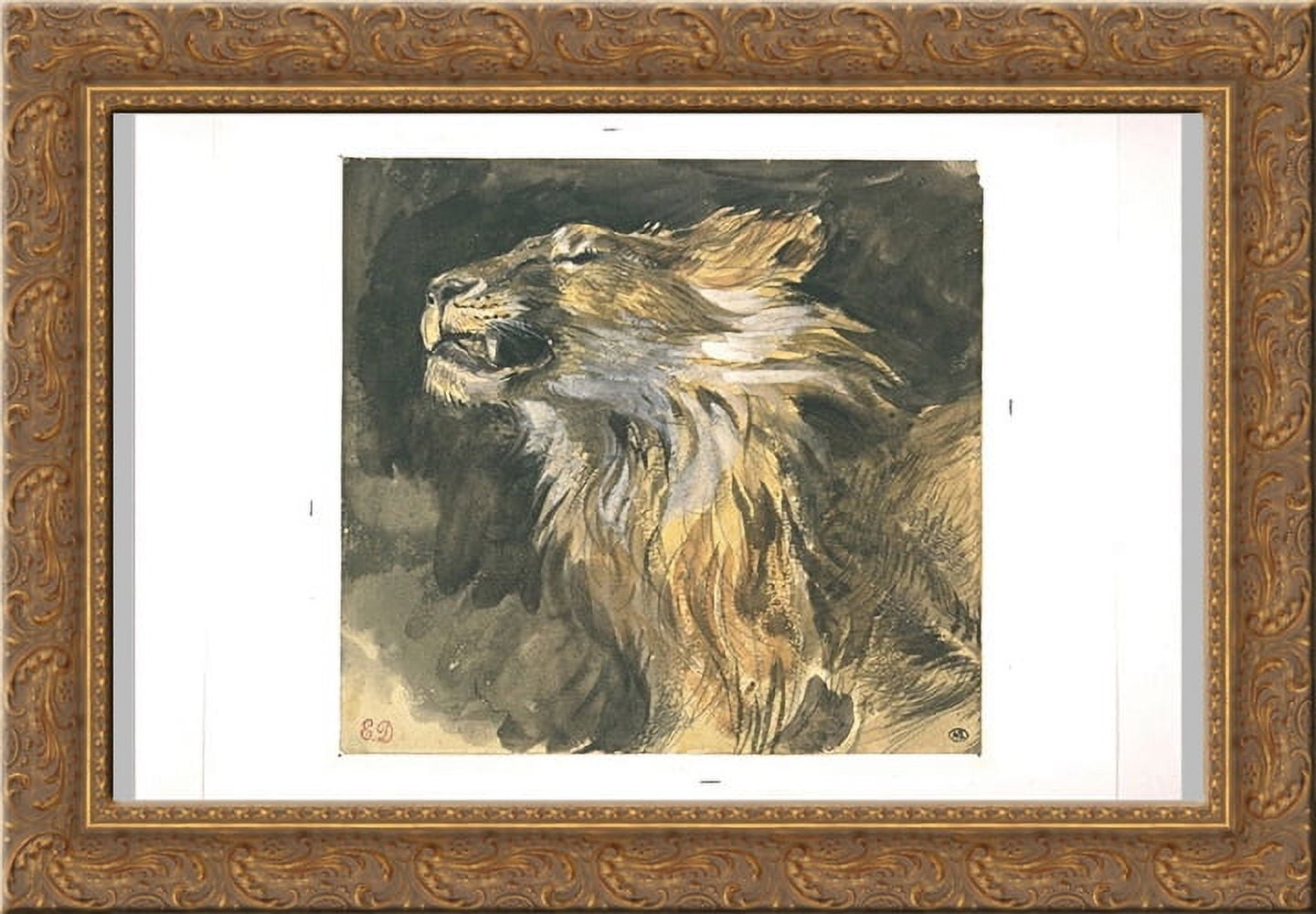 Roaring lion's head 24x18 Gold Ornate Wood Framed Canvas Art by Eugene ...