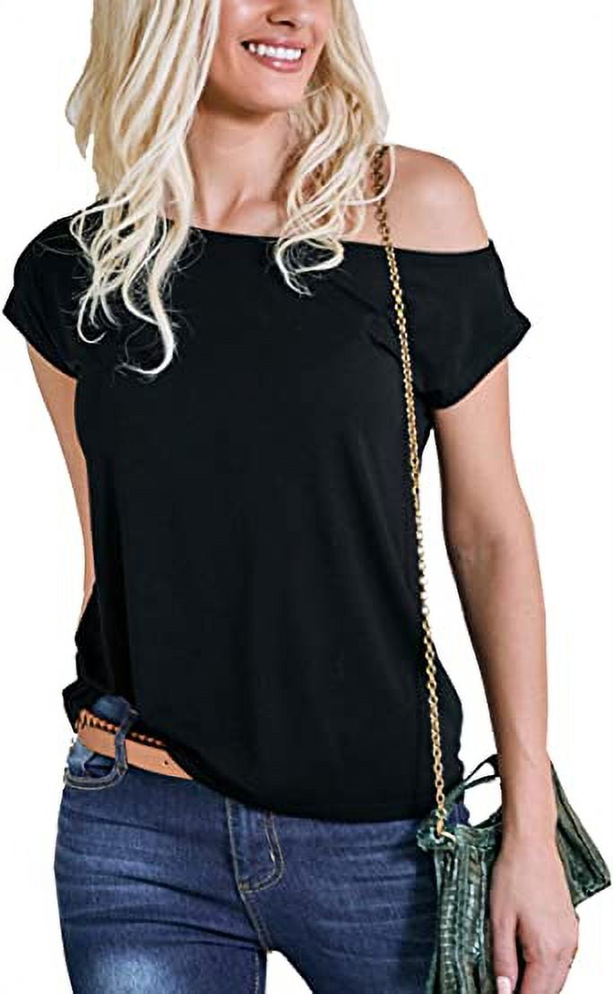 Roaso Women's Off Shoulder Tops Loose Fitted Short Sleeve T Shirt ...