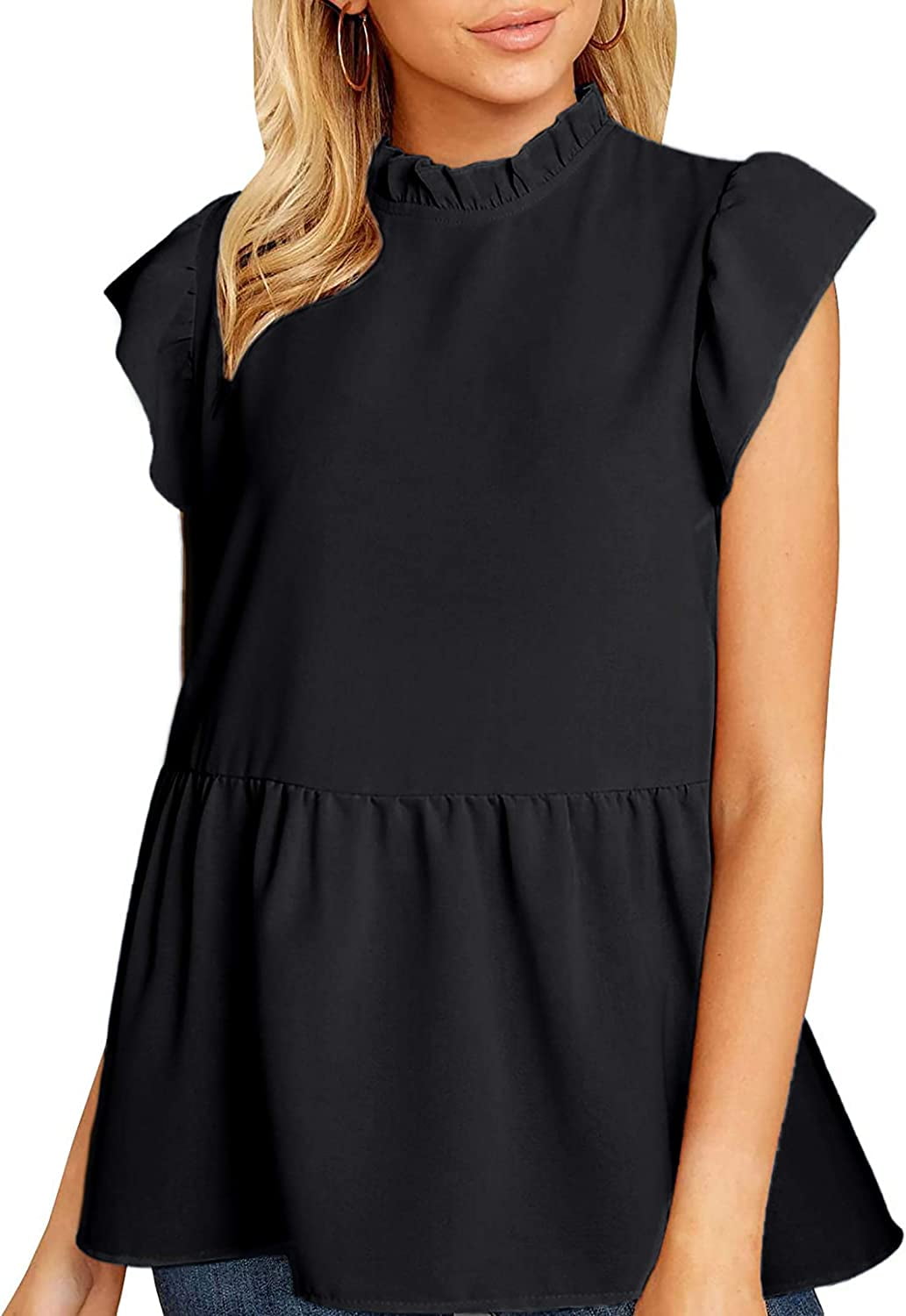 Roaso Women's Peplum Top Babydoll Ruffle Cap Sleeve Blouse Summer ...