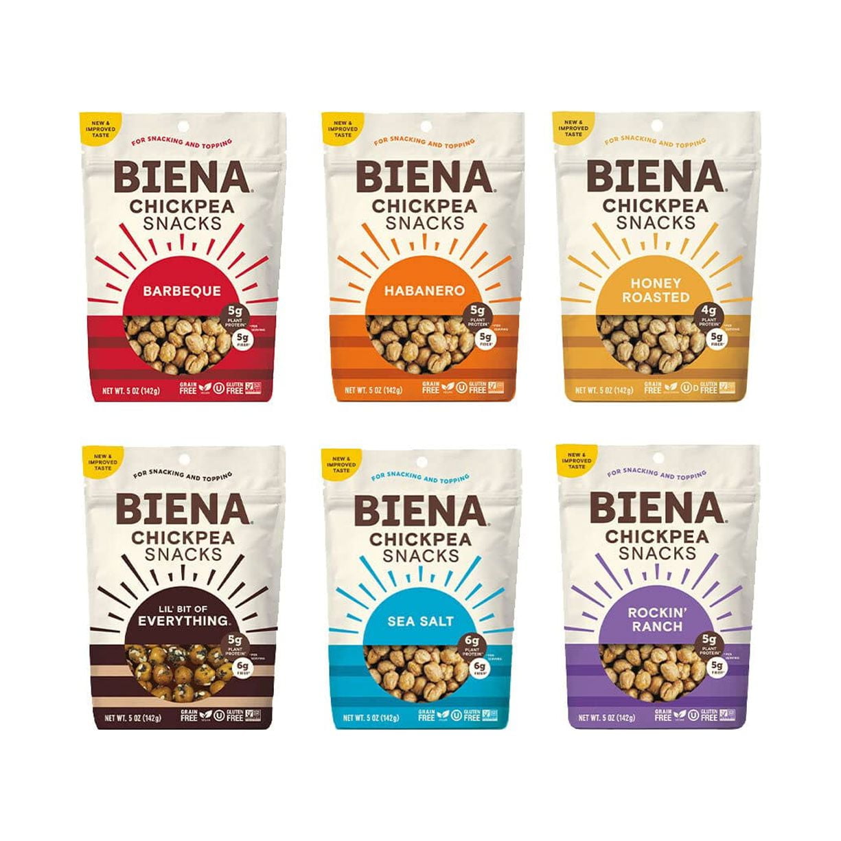 Roasted Chickpea Snacks – Variety Pack of 6, 5 Ounce Bags – Crispy ...