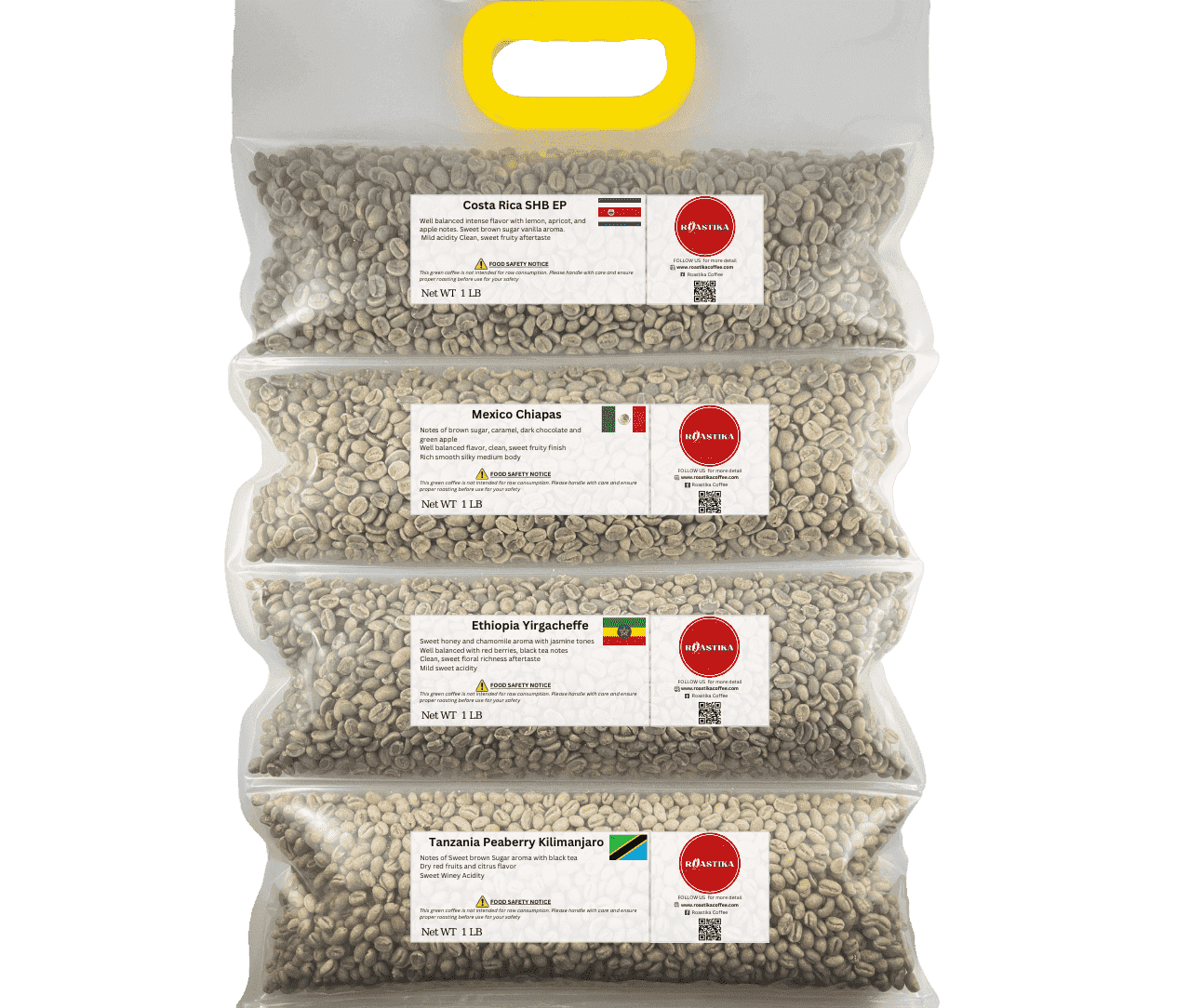 Roastika - Unroasted Green Coffee Bean - 4lb (pack of 4) - Sampler Pack - Bundle 2 (COSTA RICA ...