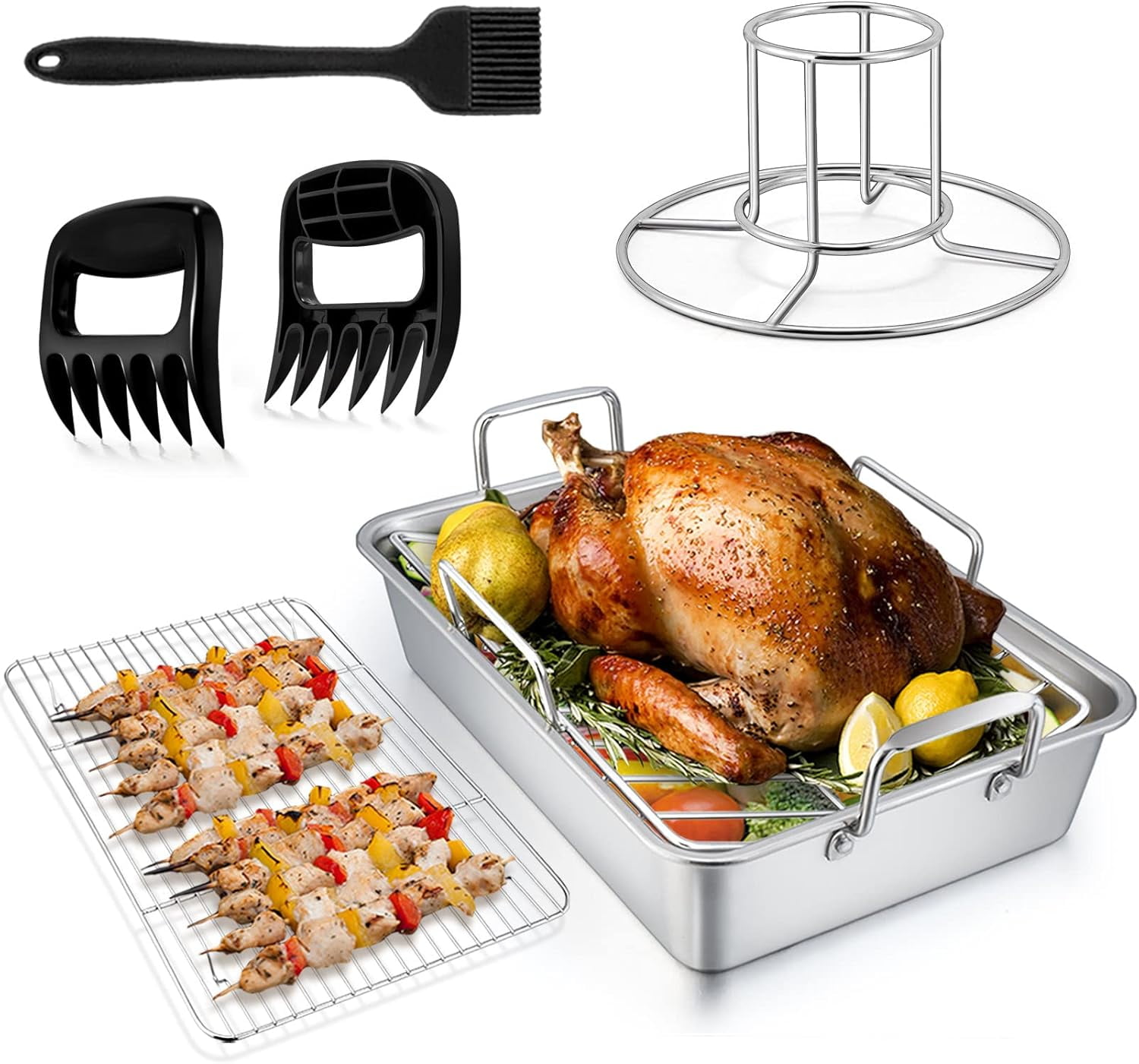 Roasting Pan, 14 In Stainless Steel Turkey Roaster Pan with Cooling ...