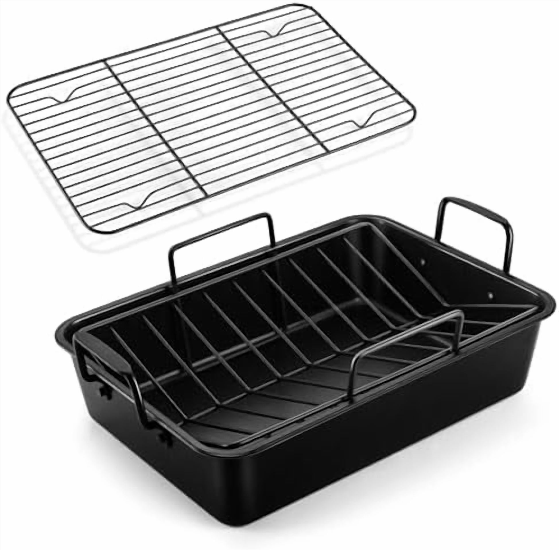 Roasting Pan, 16’’ Nonstick Deep Lasagna Brownie Turkey Pan with V ...