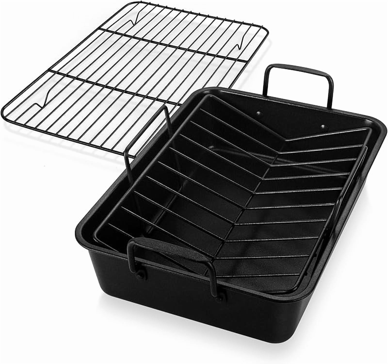 Roasting Pan, 16 x 11.5 Inch Stainless Steel Turkey Roaster with V ...