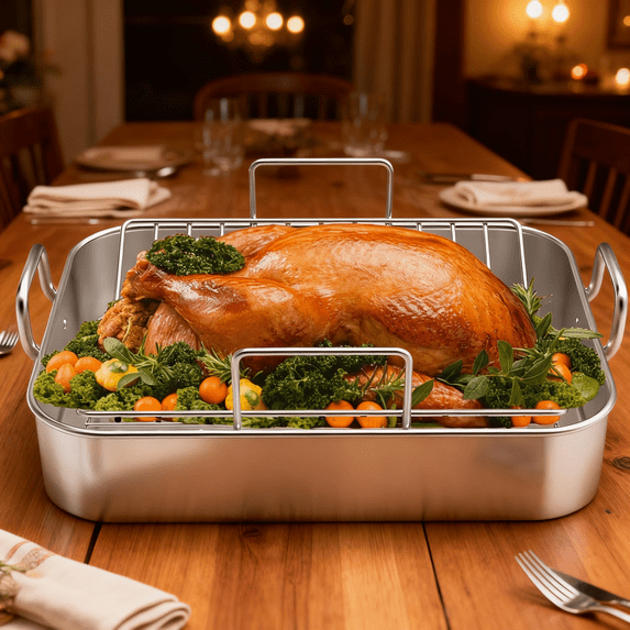 Roasting Pan, 17*13 Inch Stainless Steel Turkey Roaster with Rack ...