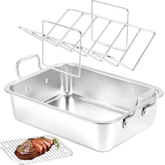 Roasting Pan with Cooling Rack - Stainless Steel Large Turkey Roaster Pan for Turkey, Chicken ...