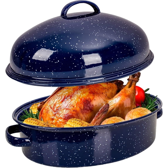 Roasting Pan with Lid and Rack 18" Deep Large Oval Enamel Roaster Pan ...