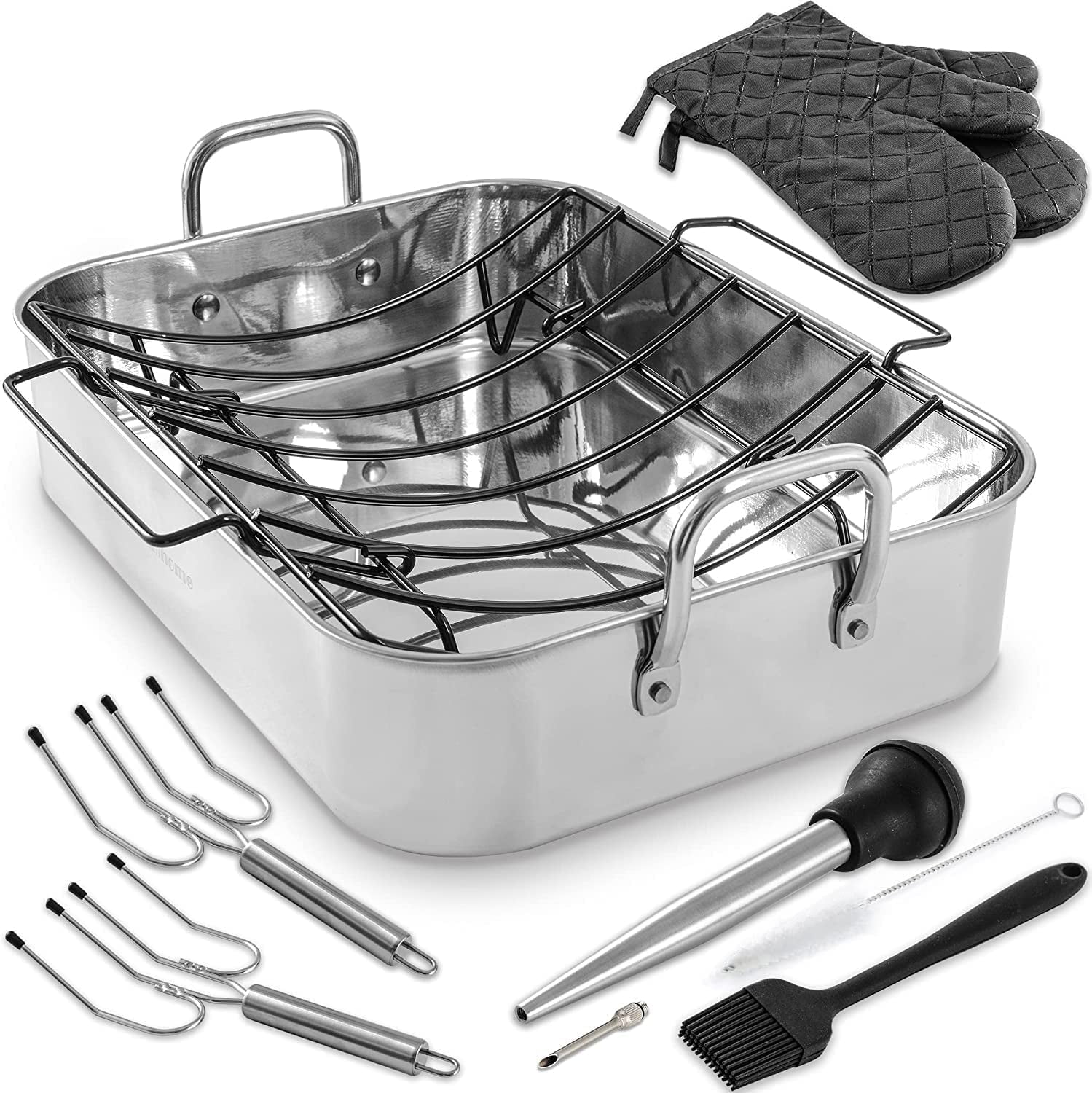 Roasting Pan with Nonstick Rack - 16 inch Stainless Steel Rectangular ...