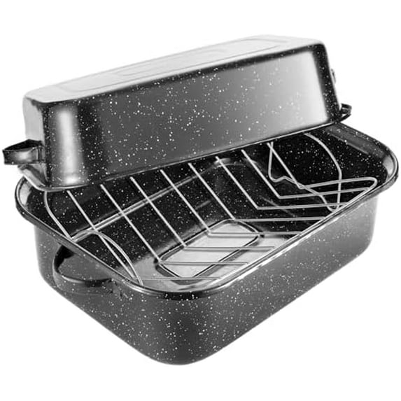 Roasting Pan with Rack, 21” Rectangular Granite Roaster Pan, 25lb ...