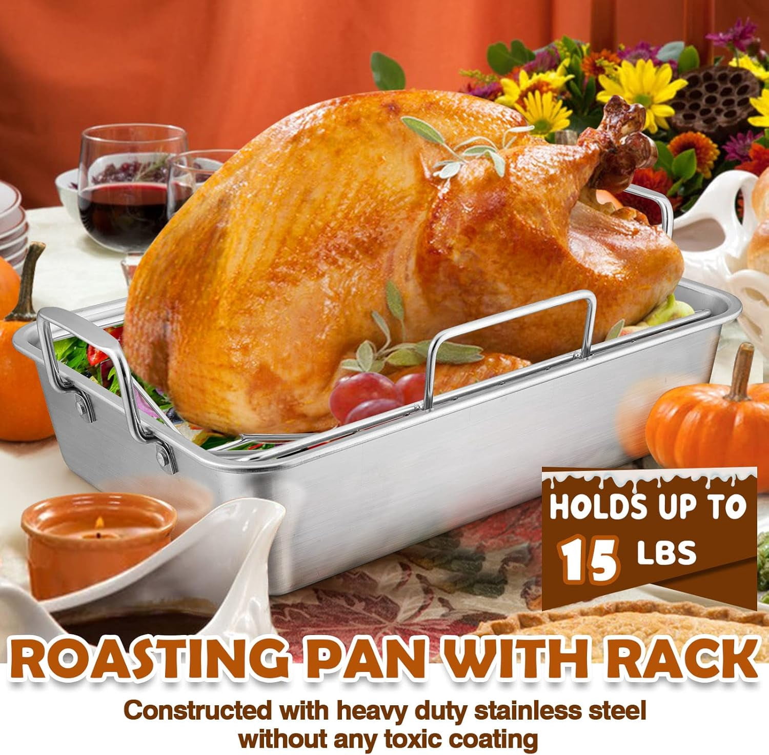 Roasting Pan with Rack for Turkey Chicken (7 Pcs), Joyfair Stainless ...