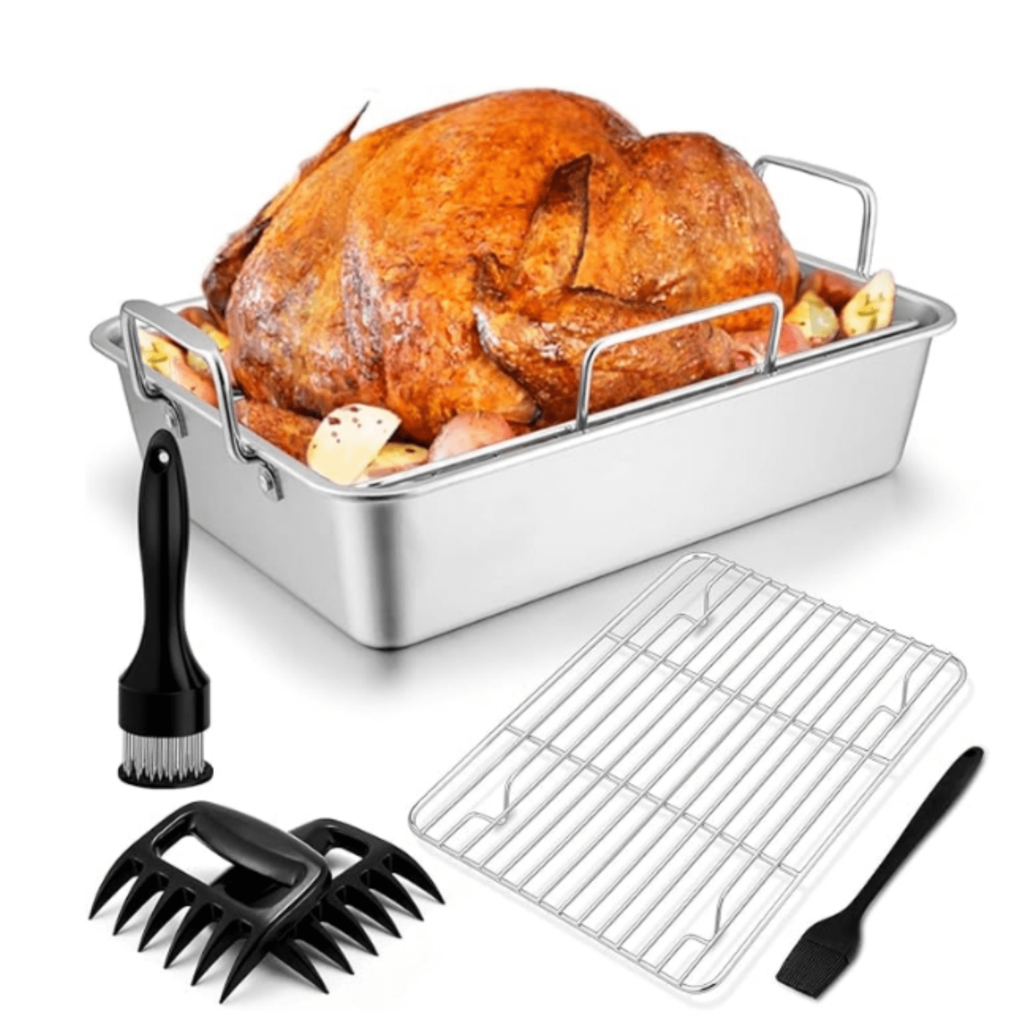 "Roasting Pan with Rack for Turkey Chicken (7 Pcs),Stainless Steel ...