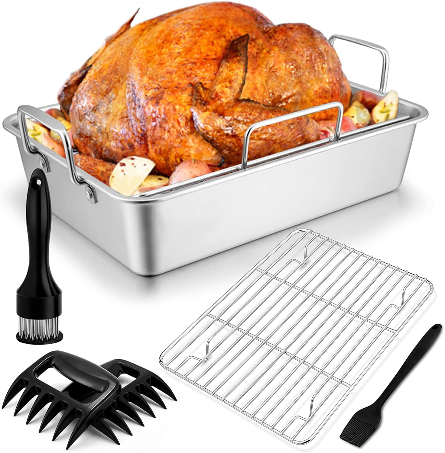 Roasting Pan with Rack for Turkey Chicken (7 Pcs), Stainless Steel ...