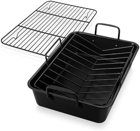 Roasting Pan with Racks, Large Stainless Steel Turkey Roaster with V ...