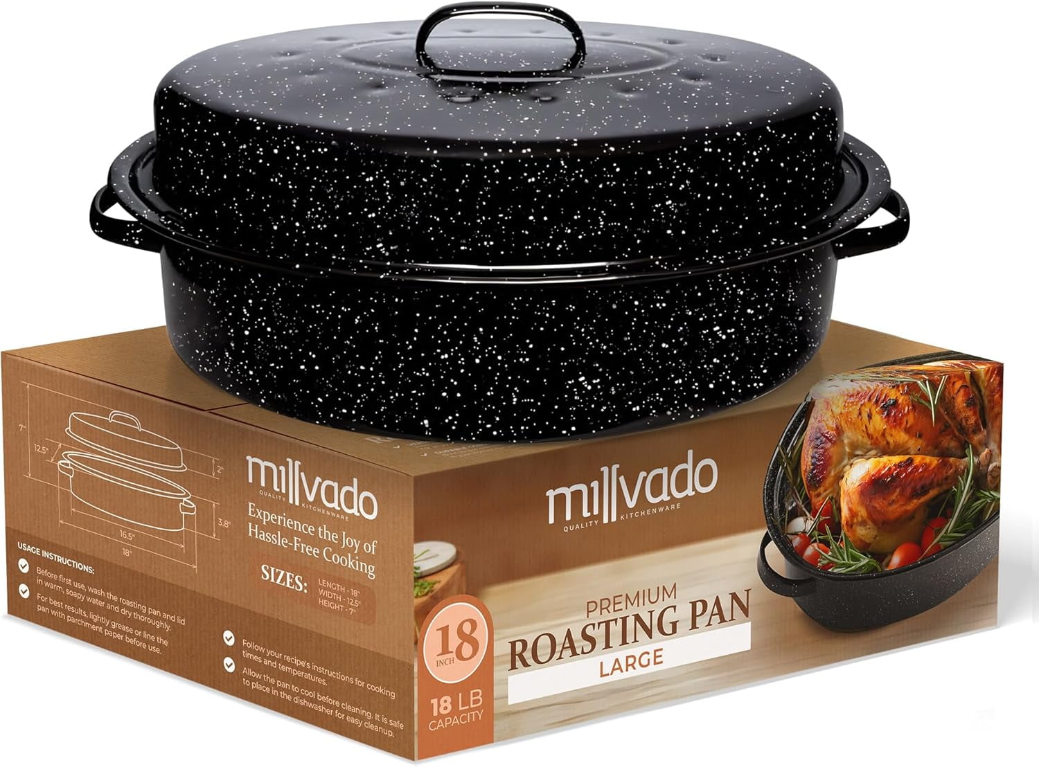 Roasting Pan With Lid, Turkey Roaster Pan, Extra Large 15 lb Capacity ...