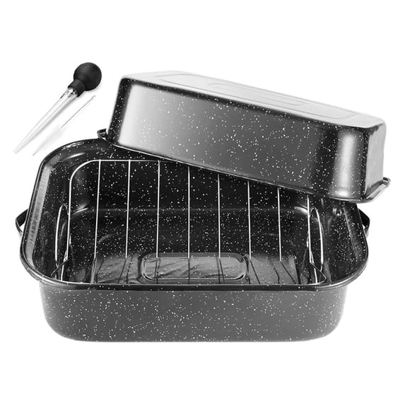 Roasting Pan With Lid and Rack, 21' Rectangular, 25lb Turkey Roaster ...