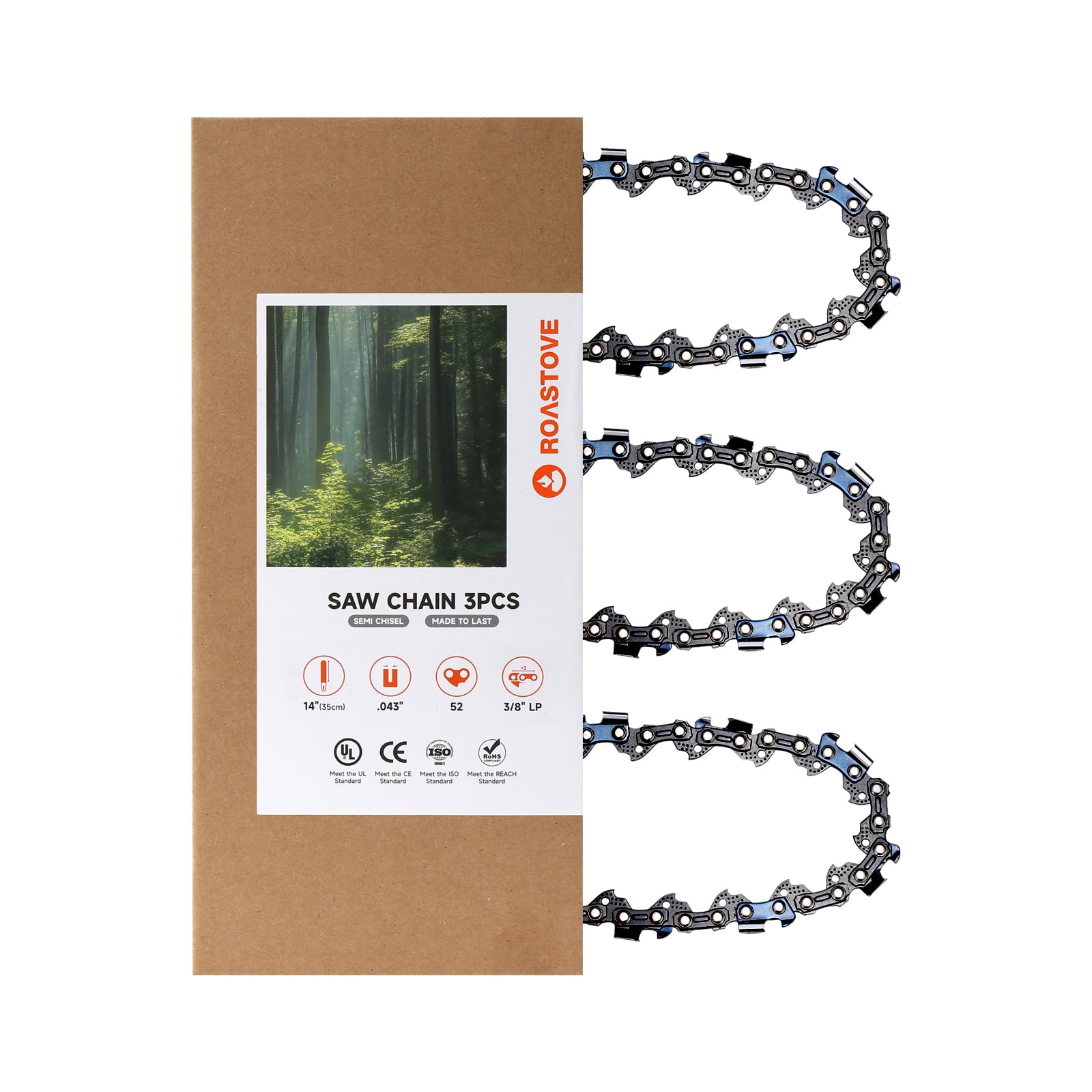Roastove 14" Chainsaw Chain 3/8" LP Pitch .043" Gauge 52 DL Drive Links ...