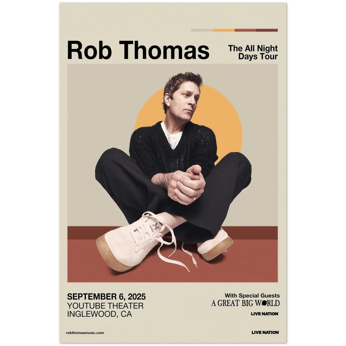 Rob Thomas All Night Days Tour Inglewood Ca Sept 6 2025 #2250, Unframed ...